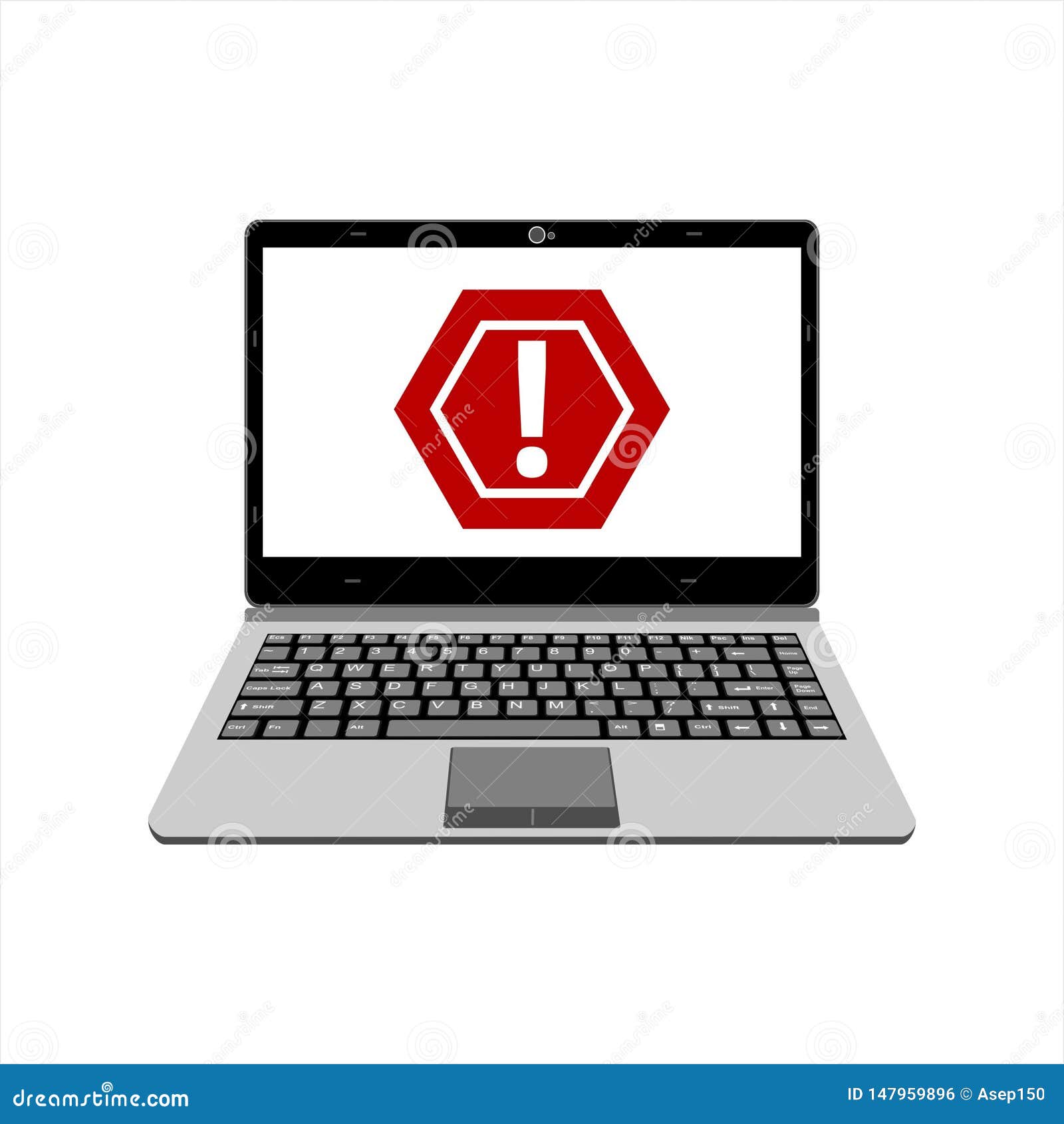 Realistic Laptop Vector Illustration Display Alert Warning for Computer ...