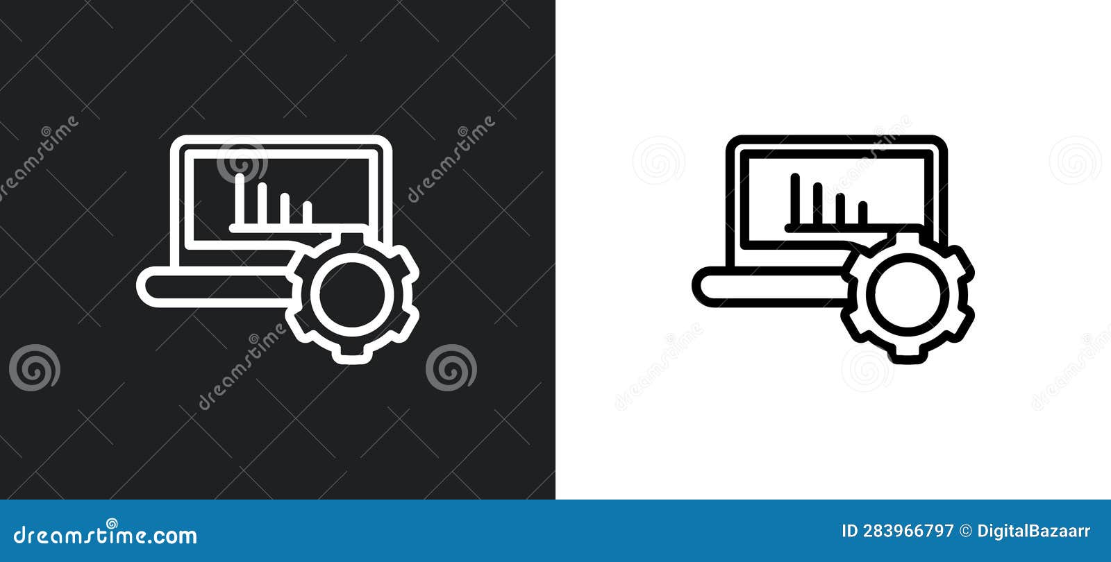 Laptop with Analysis Outline Icon in White and Black Colors. Laptop ...