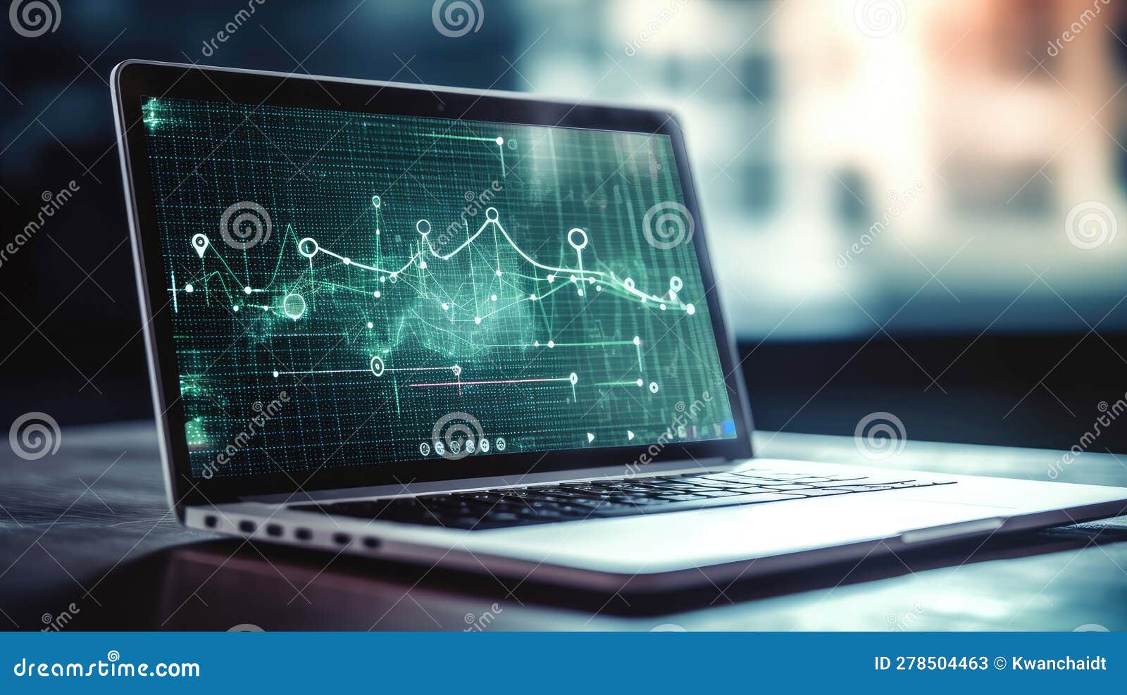 Laptop with Analytical Data , Business Graph in Screen , Generative AI ...