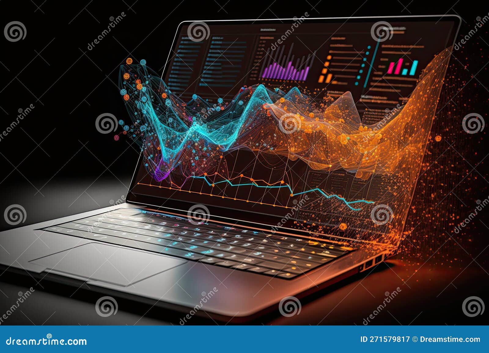 Laptop with Analytical Data Illustration on the Screen Stock ...