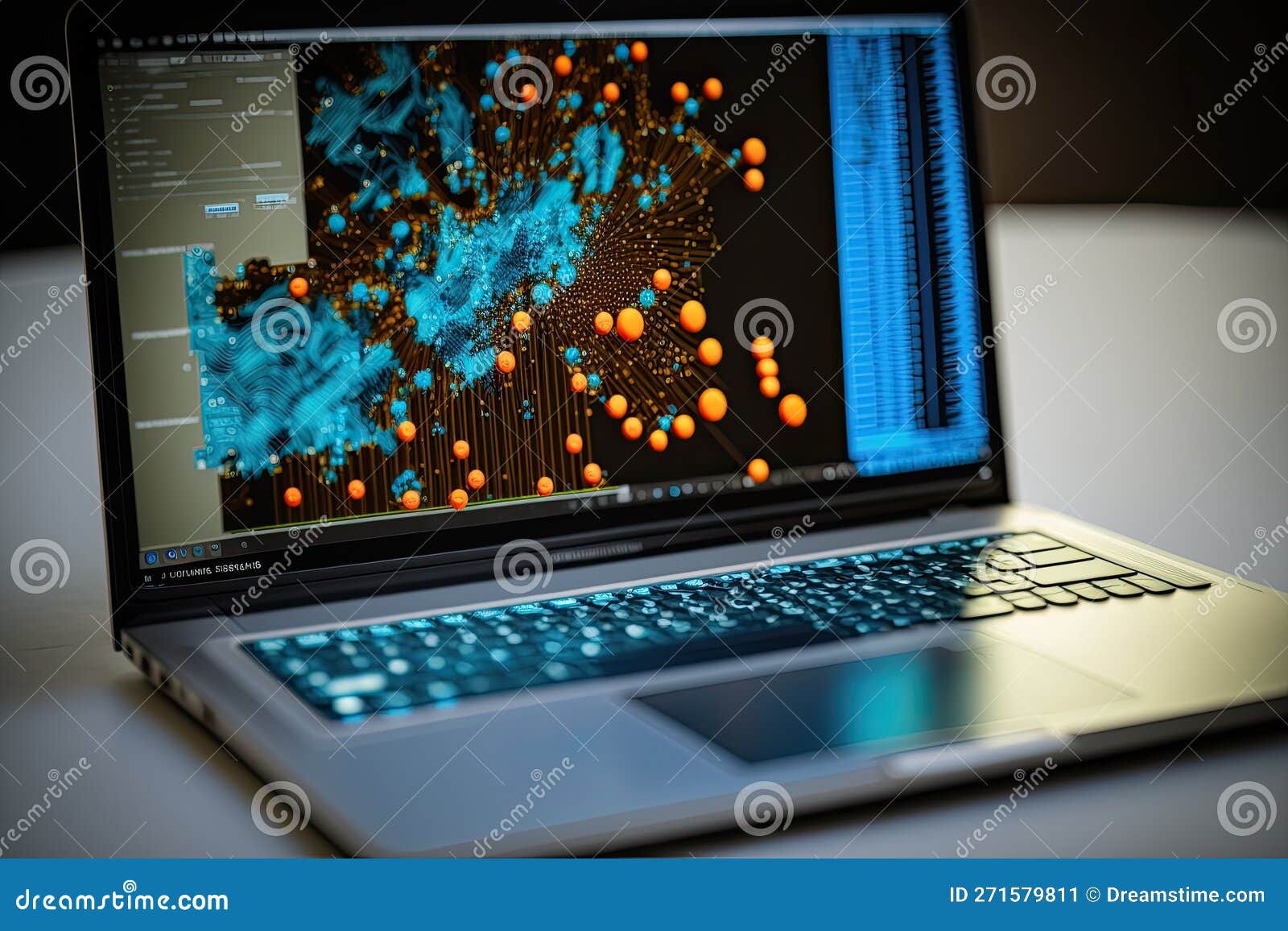 Laptop with Analytical Data Illustration on the Screen Stock ...