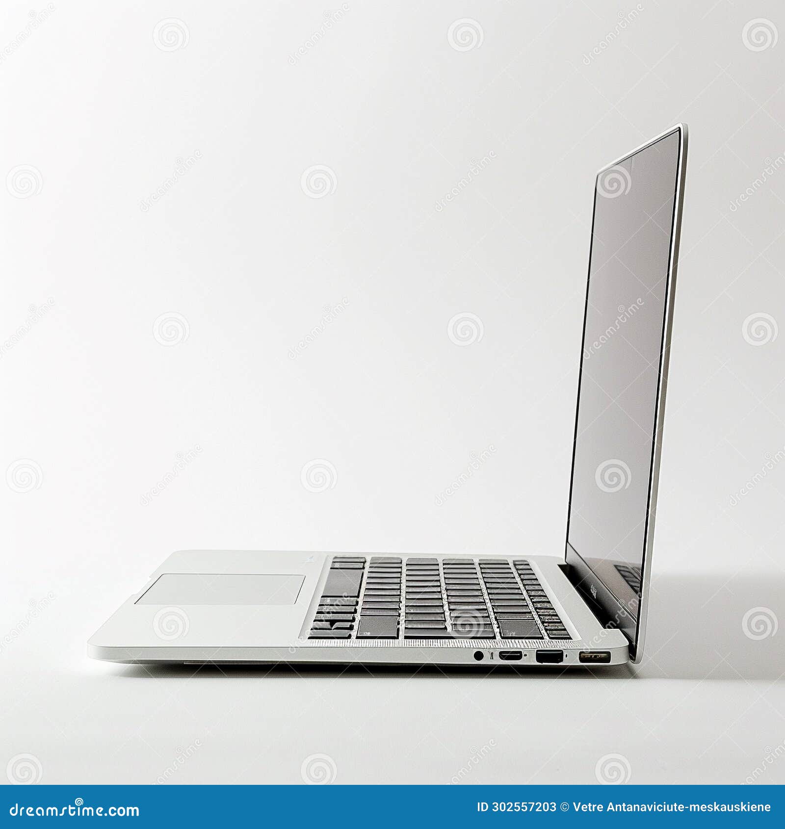 Laptop in Angled Position with Black Screen on White Background Stock ...