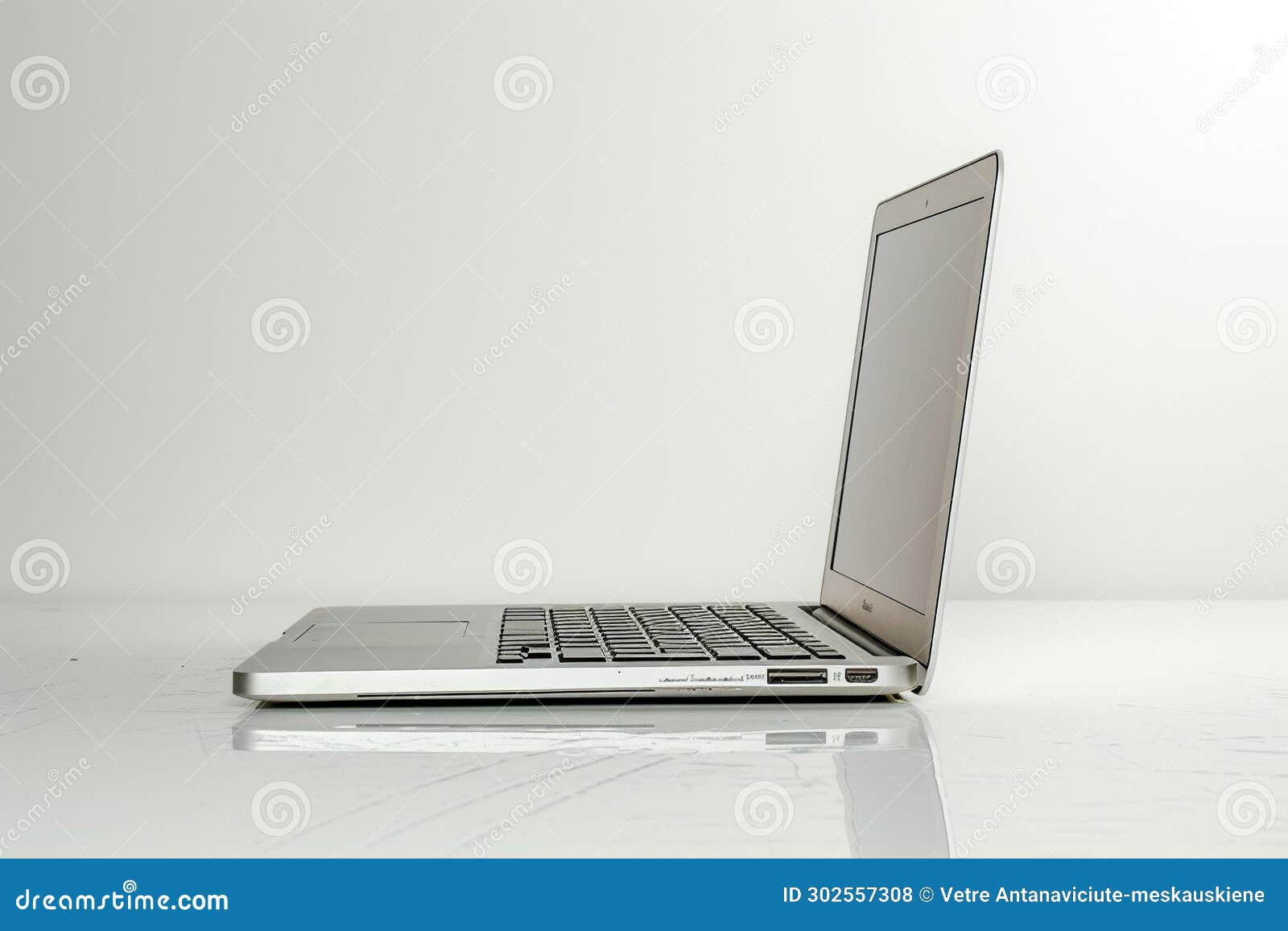 Laptop in Angled Position with Black Screen on White Background Stock ...