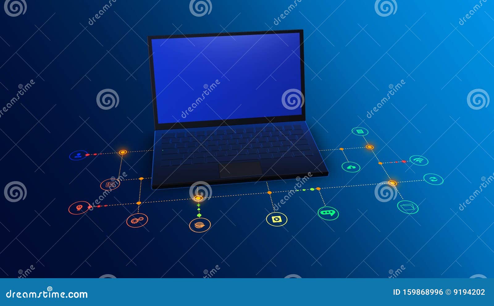 Laptop Animation with Empty Screen, Modern Tech Business Life, Complex ...