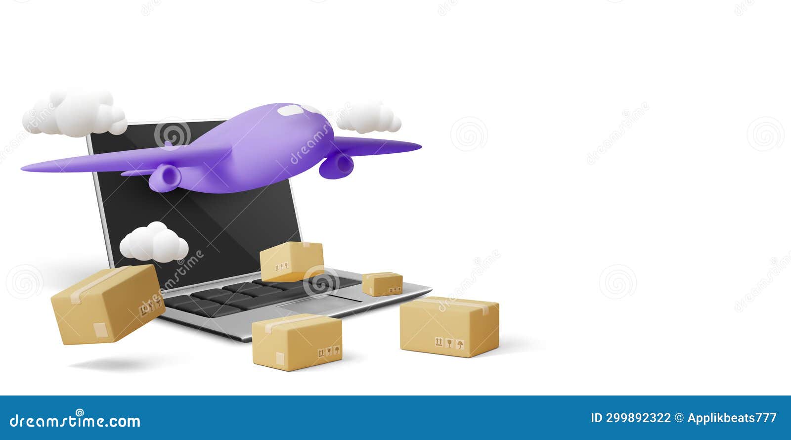 Laptop with APP Airplane Parcel Delivery. Brown Boxes with Shadow and ...