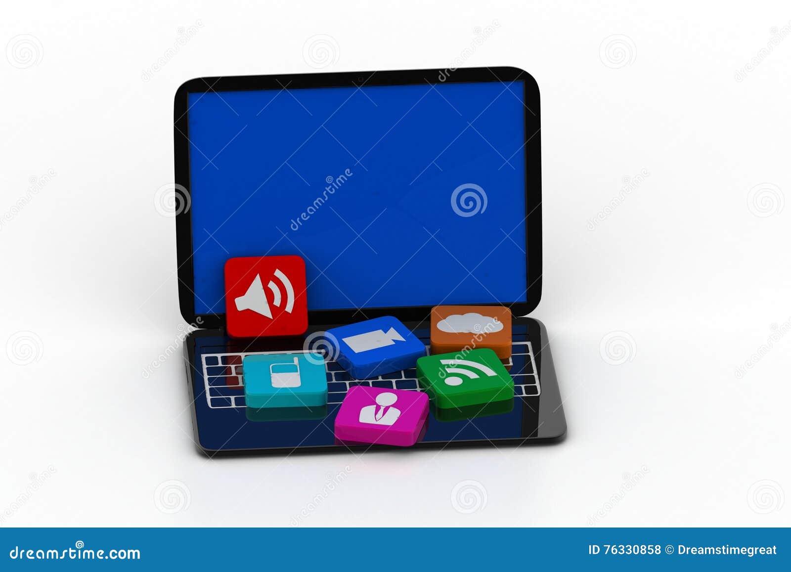 Laptop with app icons stock illustration. Illustration of background ...