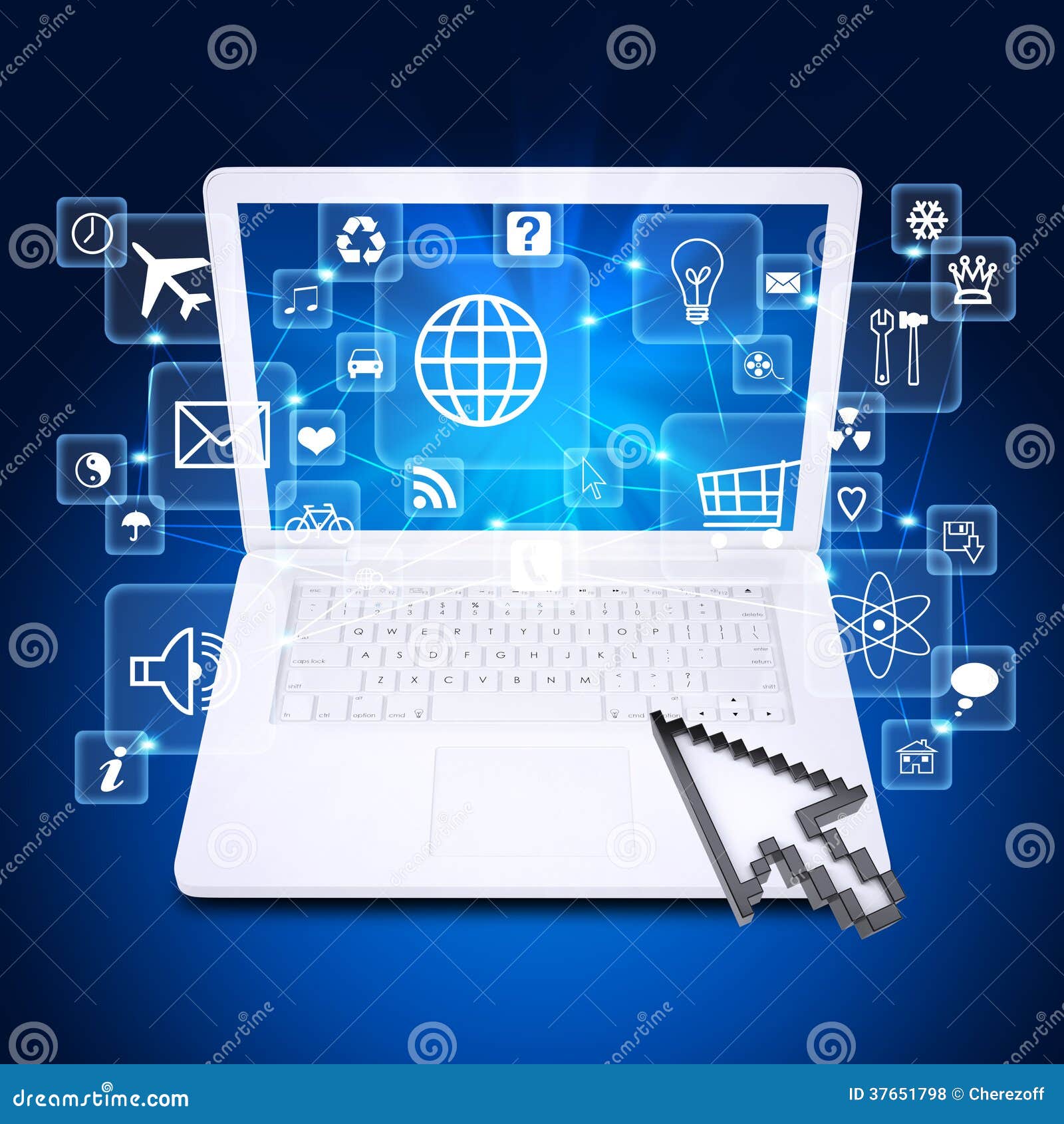 Laptop and Application Icons Stock Illustration - Illustration of ...