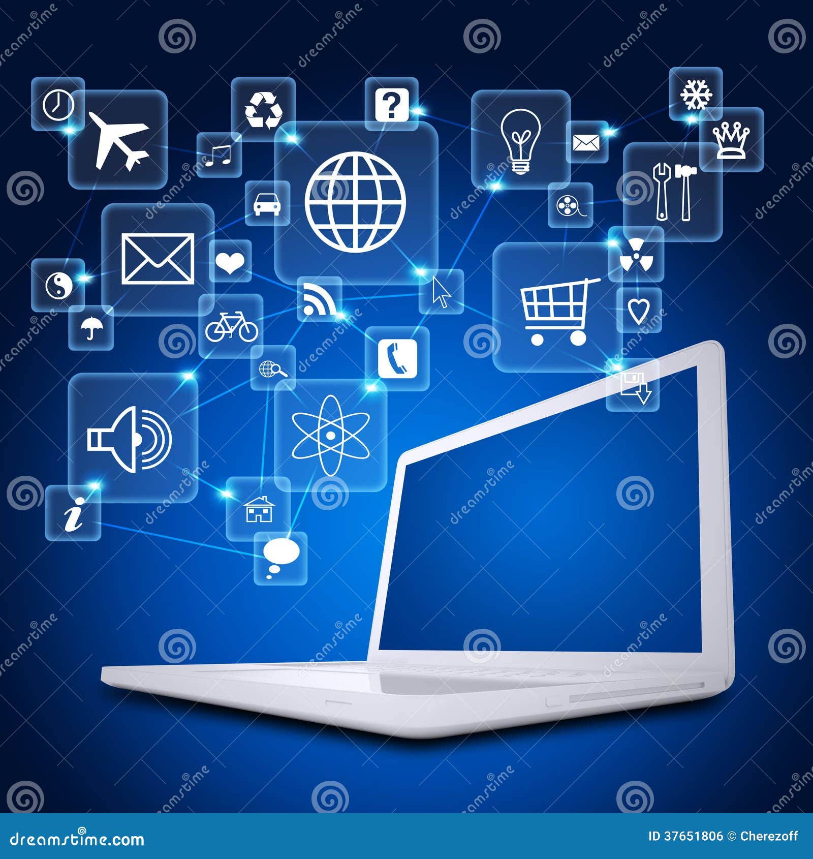 Laptop and Application Icons Stock Illustration - Illustration of ...