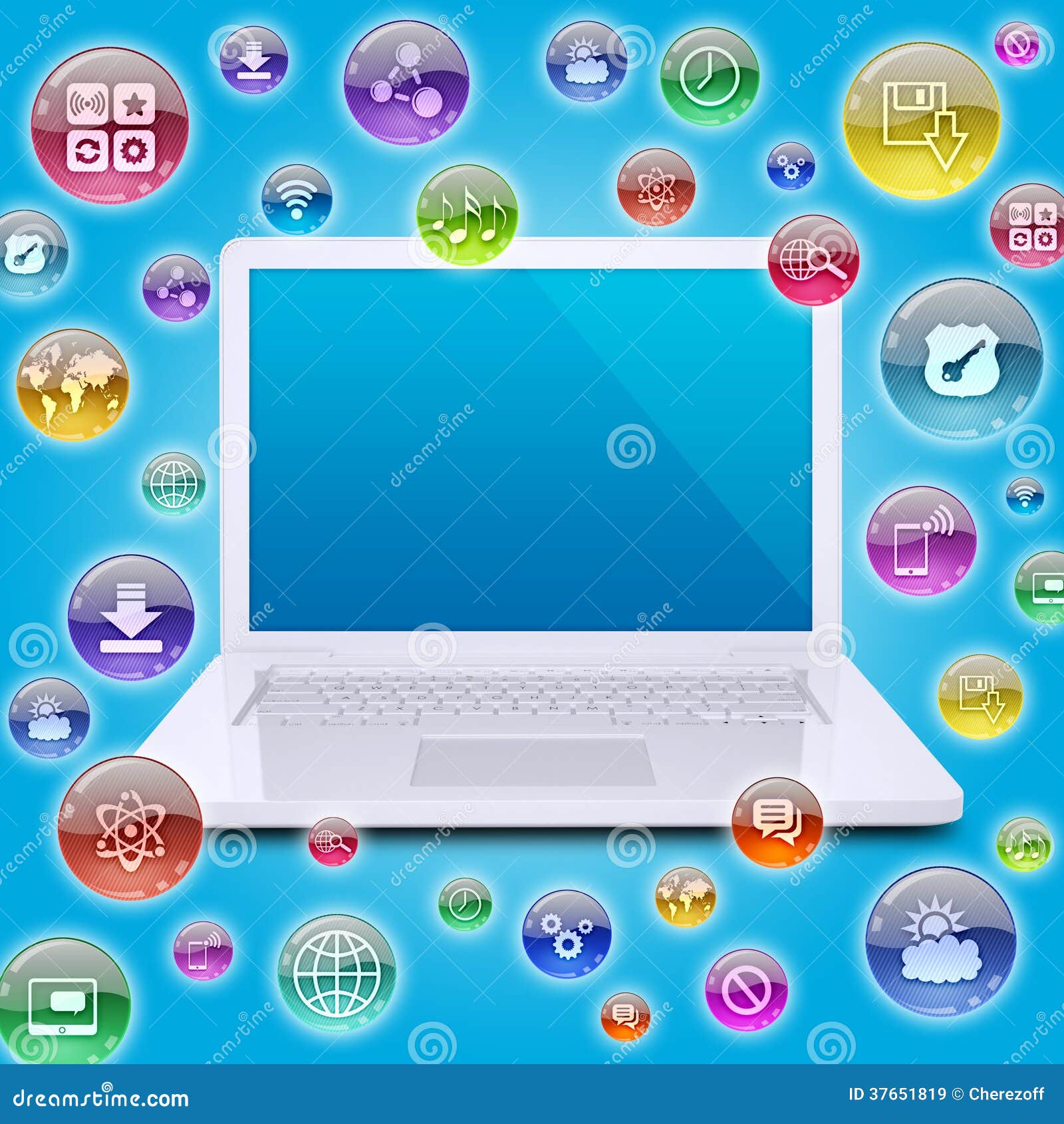 Laptop and Application Icons Stock Illustration - Illustration of ...