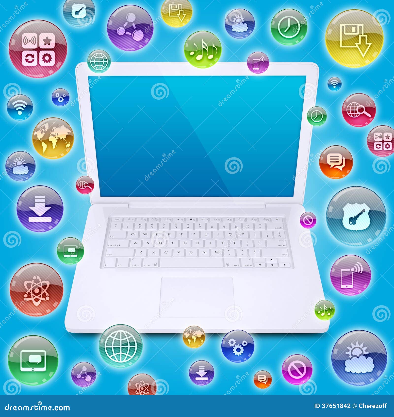 Laptop and Application Icons Stock Illustration - Illustration of ...