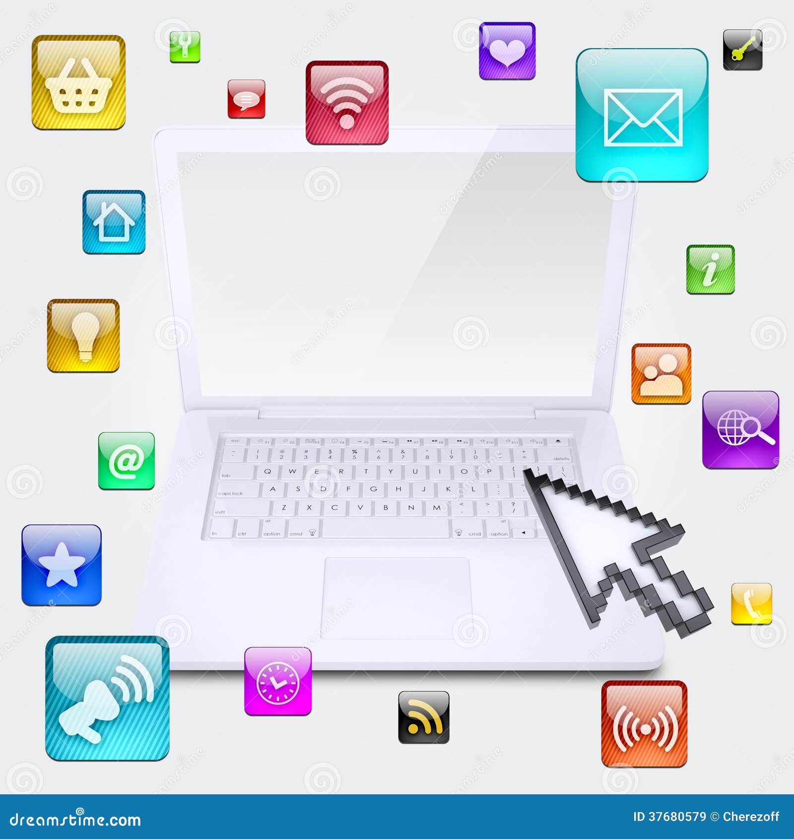 Laptop and Application Icons Stock Illustration - Illustration of ...