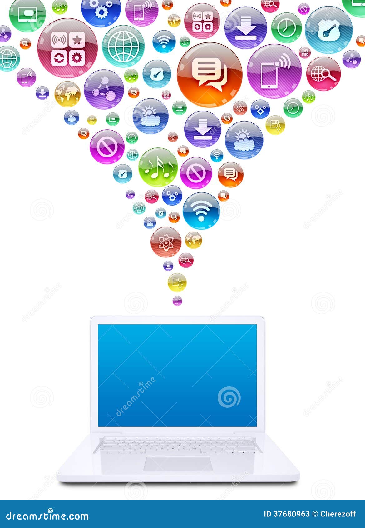 Laptop and Application Icons Stock Illustration - Illustration of ...