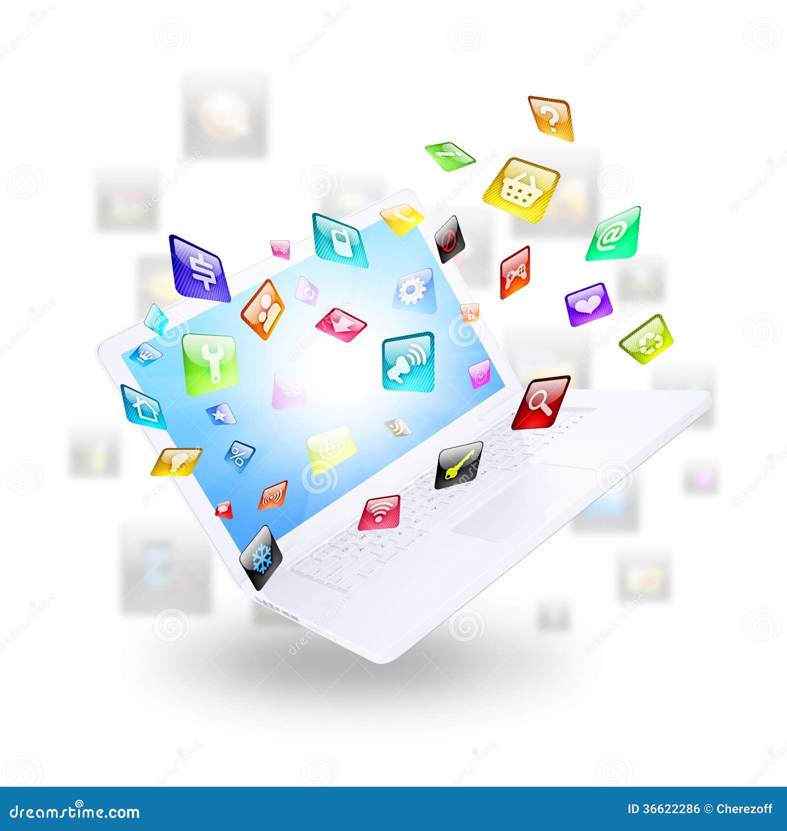 Laptop and Application Icons Stock Illustration - Illustration of ...
