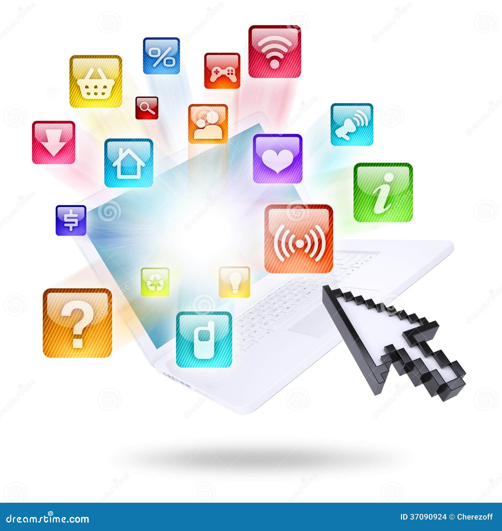 Laptop and Application Icons Stock Illustration - Illustration of ...