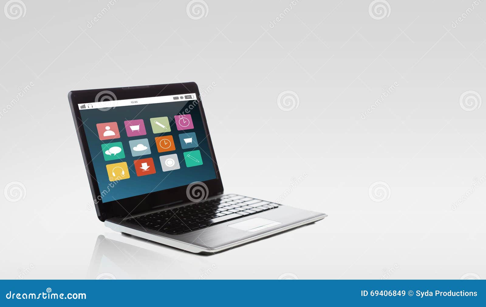 Laptop with Application Icons Menu on Screen Stock Illustration ...