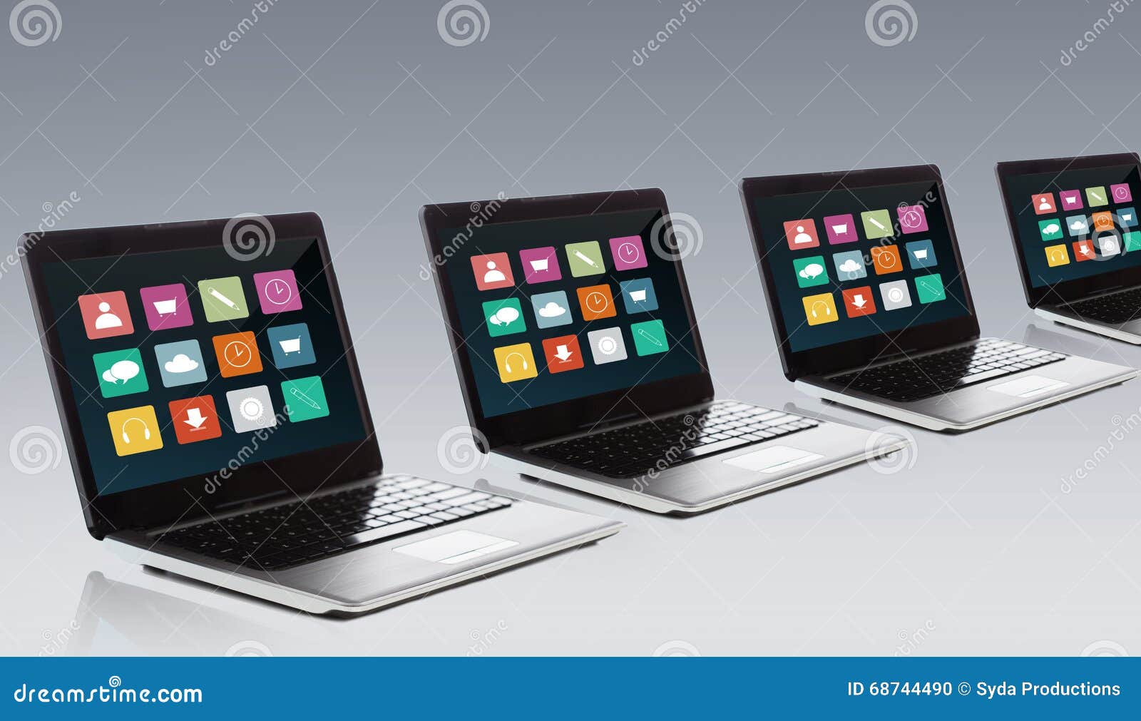 Laptop With Application Icons Menu On Screen Stock Photo - Image of ...