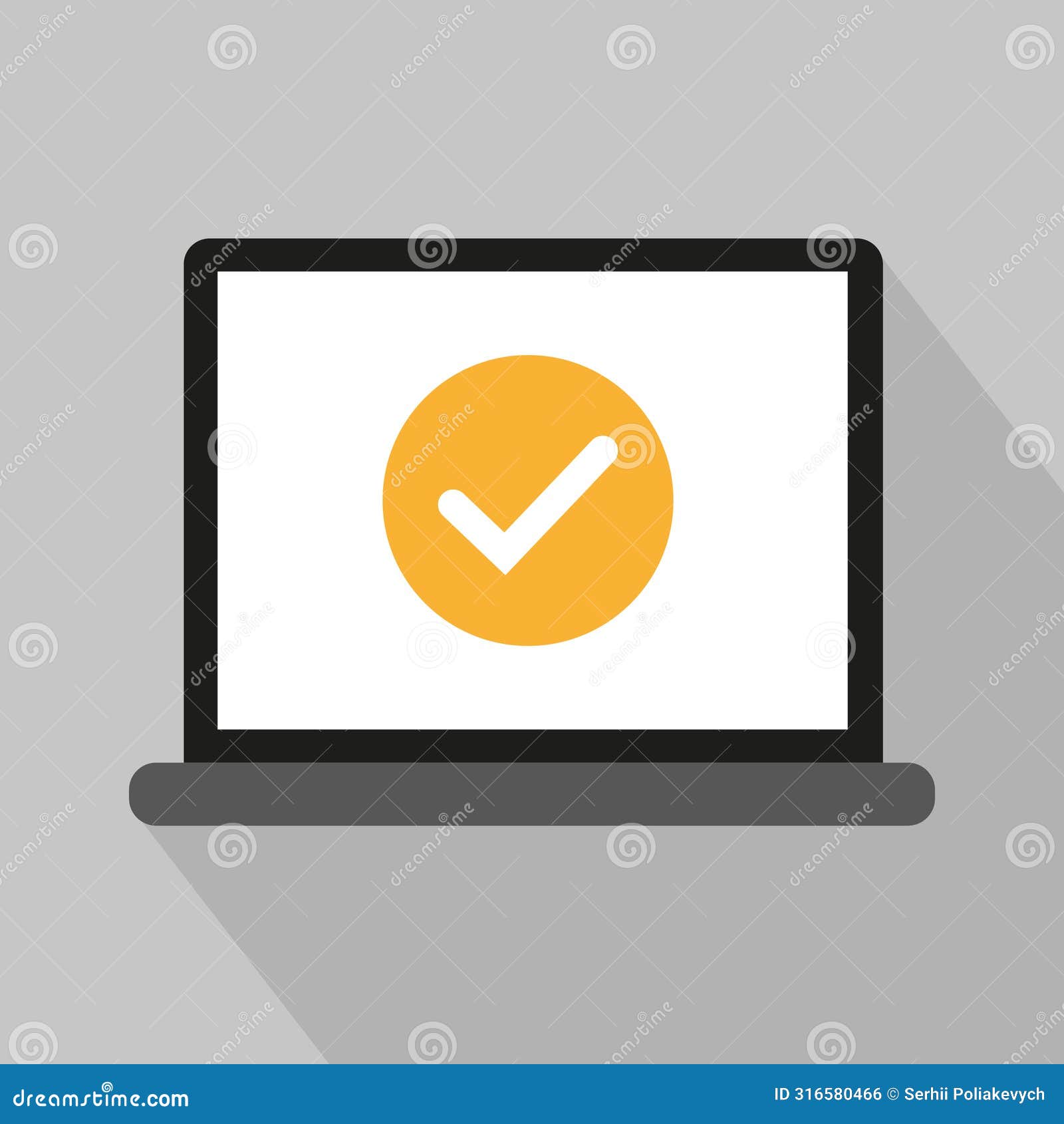 Laptop Approval Vector Icon. Check Mark on Screen Symbol. Task ...