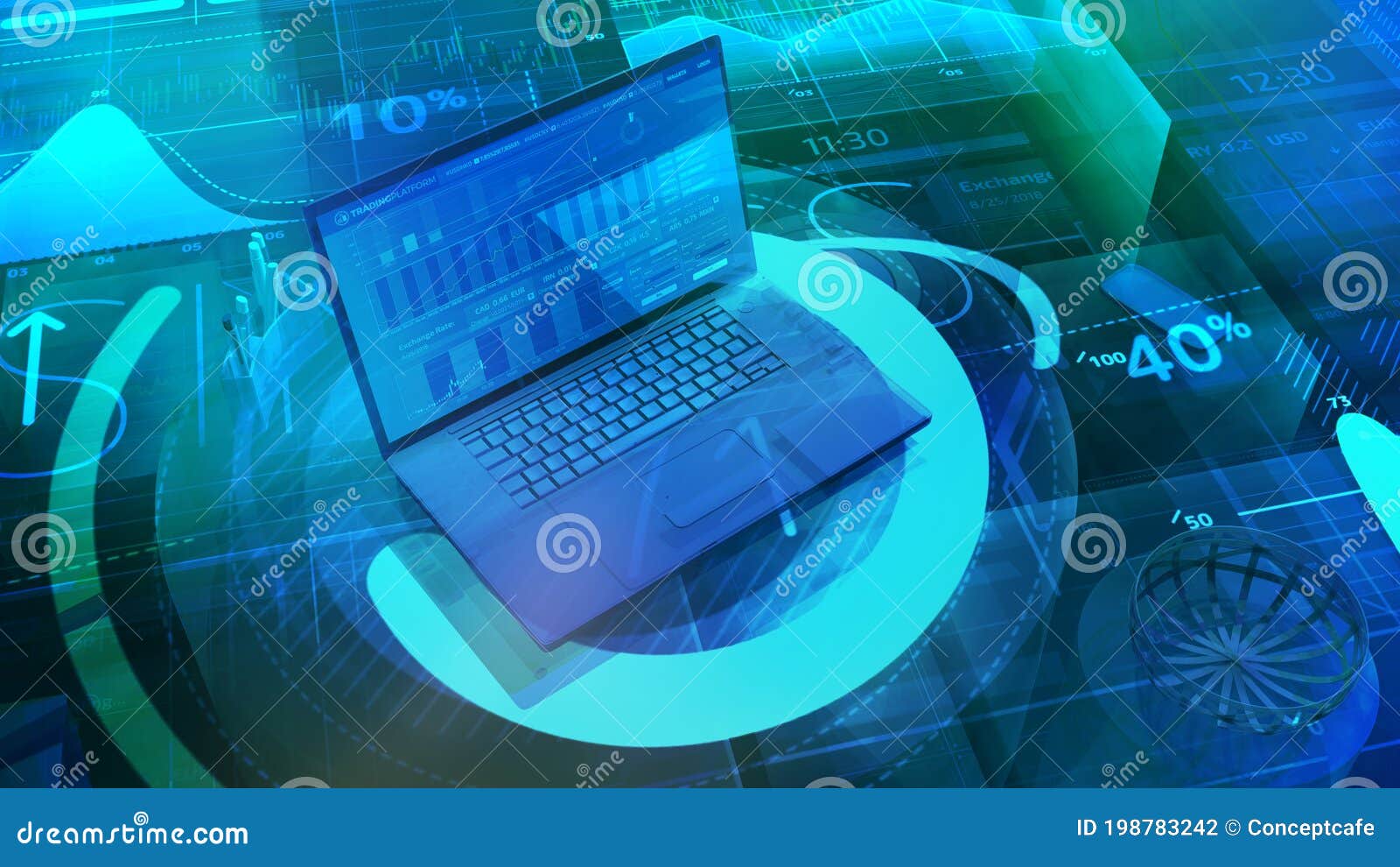 A Laptop and an Array of Big Data in Digital Space. Stock Photo - Image ...