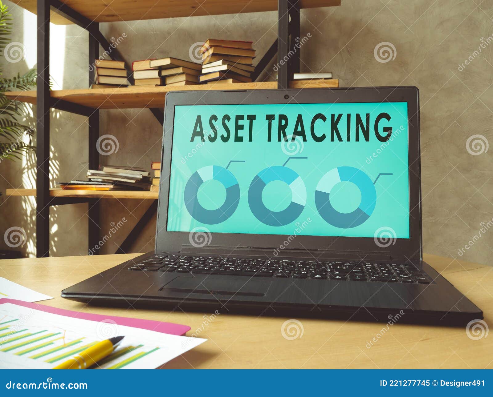 Laptop with Asset Tracking Data on the Screen. Stock Image - Image of ...