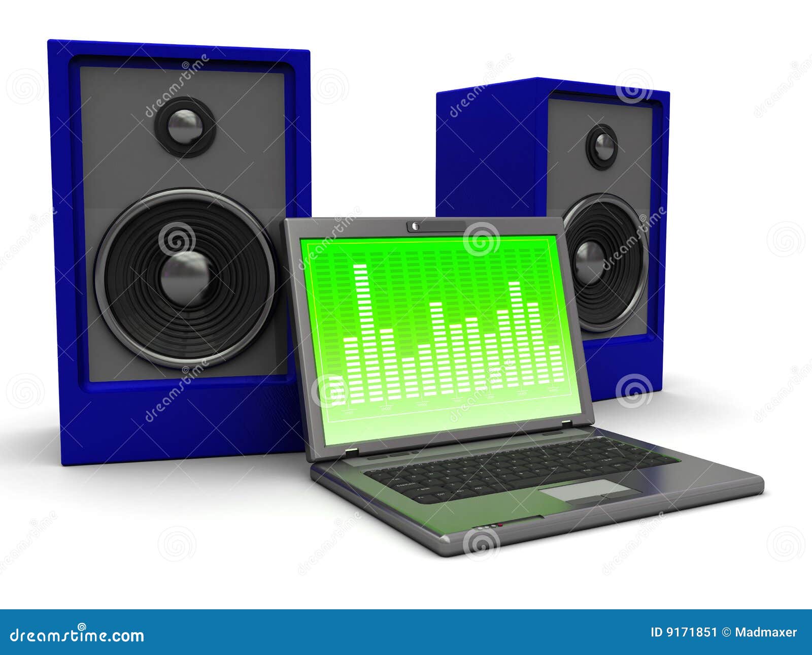 Laptop with audio speaker stock illustration. Illustration of system ...