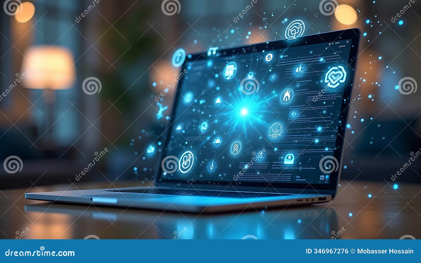 A Laptop with an Augmented Reality Overlay Featuring Digital Elements ...