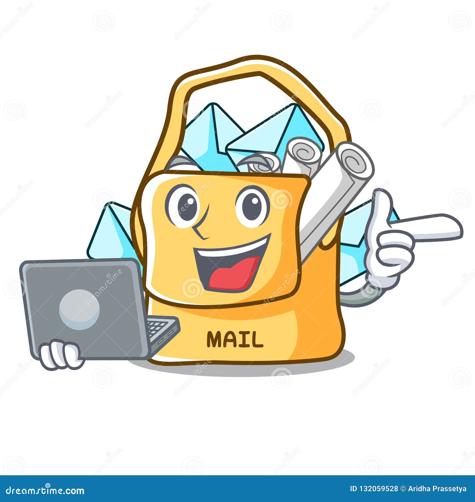 With Laptop Bag Sack Fill in Cartoon Mail Stock Vector - Illustration ...