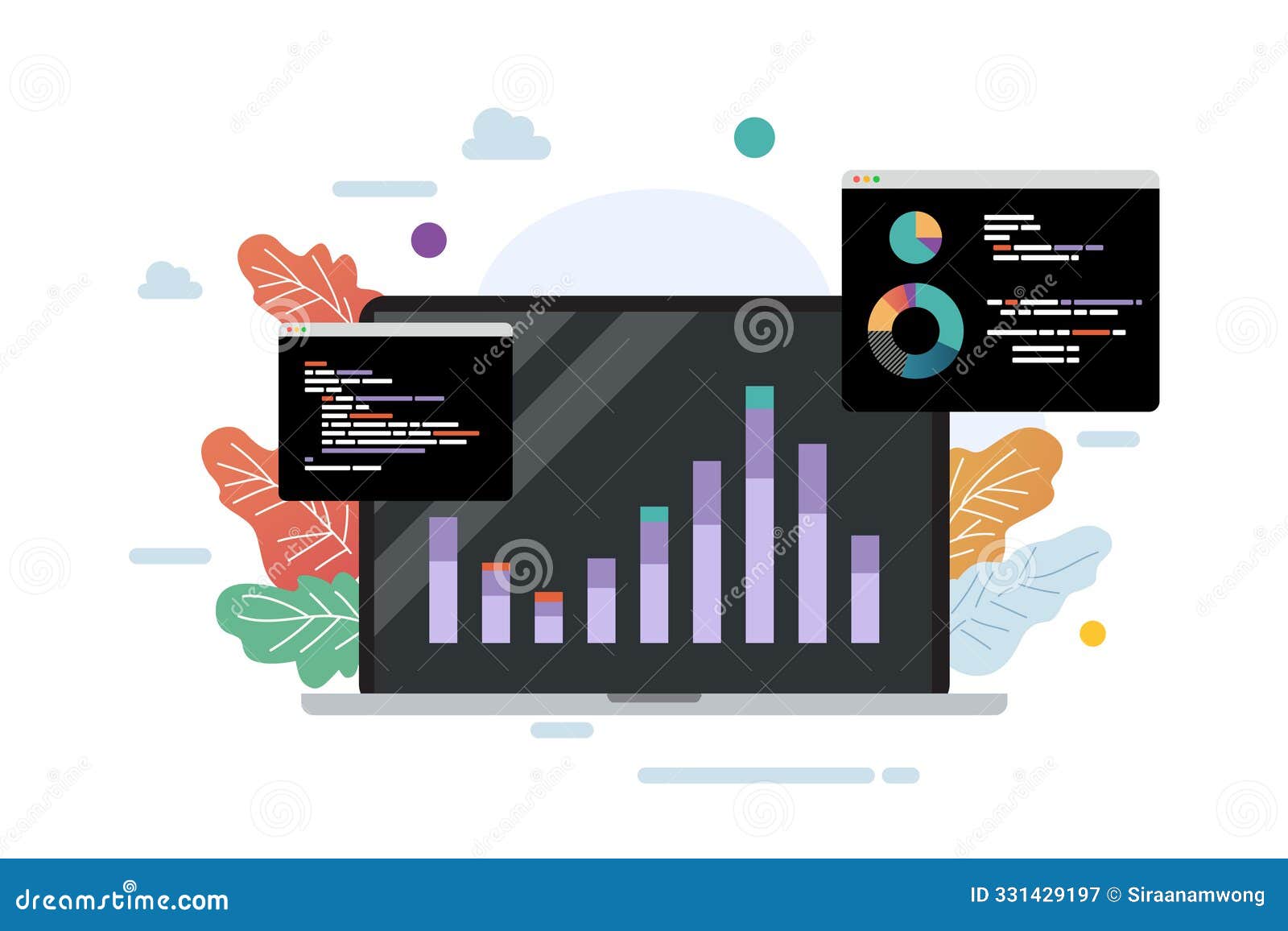 Laptop with Bar Chart and Data. Business Analytic Concept Stock ...
