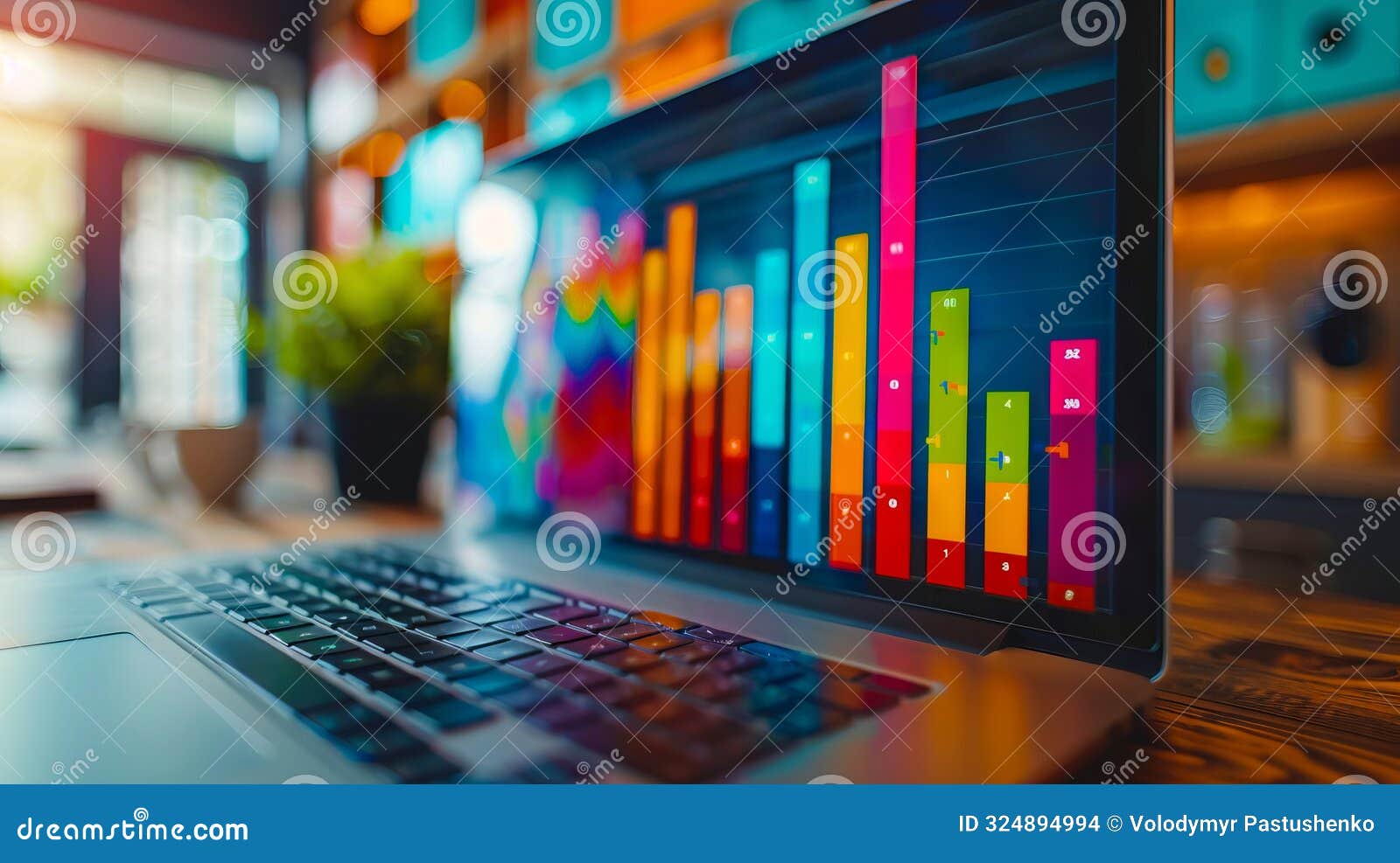 A Laptop with a Bar Graph on it Stock Photo - Image of screenshot, open ...