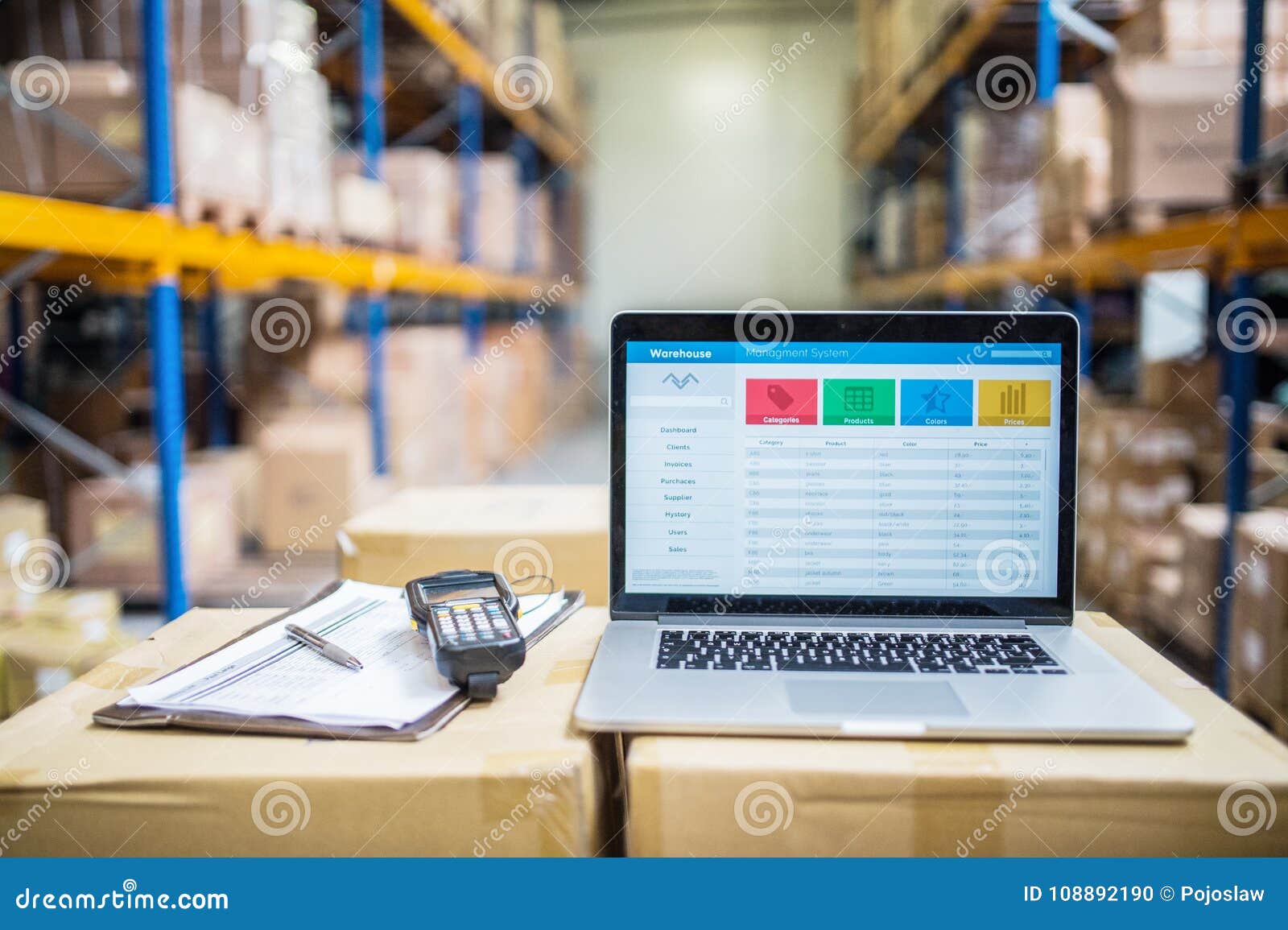 Laptop and Barcode Scanner on Boxes in a Warehouse. Stock Photo - Image ...