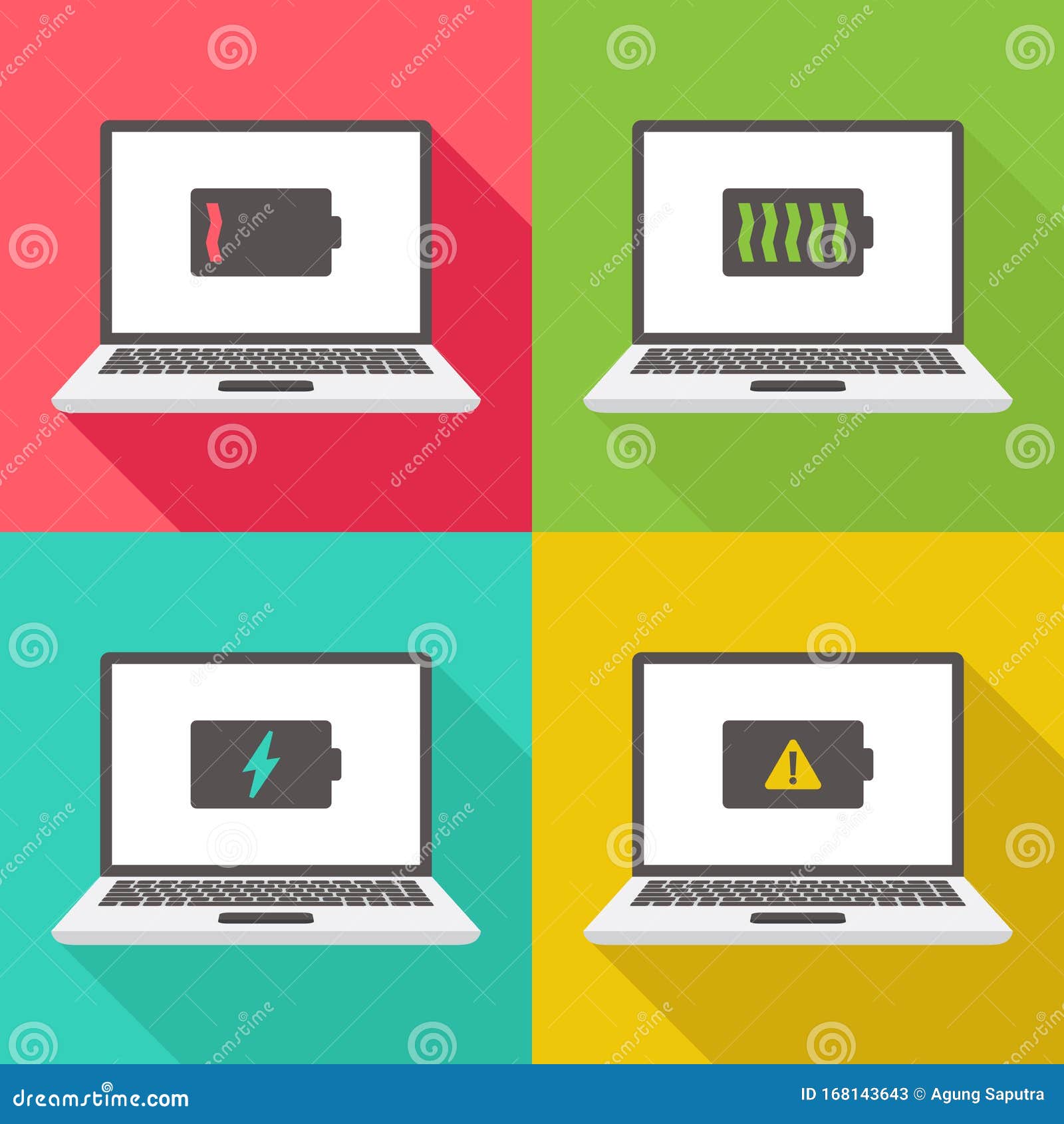 Laptop Battery Notification, Flat Design Vector Illustration Stock ...