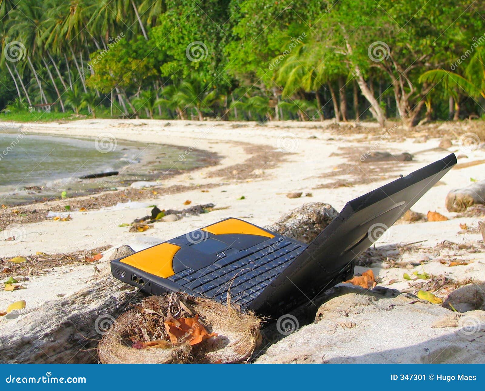 Laptop on beach stock image. Image of portable, computer - 347301