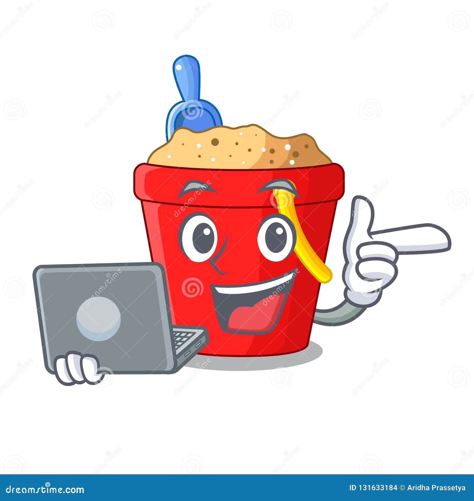 With Laptop Beach Bucket Shape with Sand Cartoon Stock Vector ...