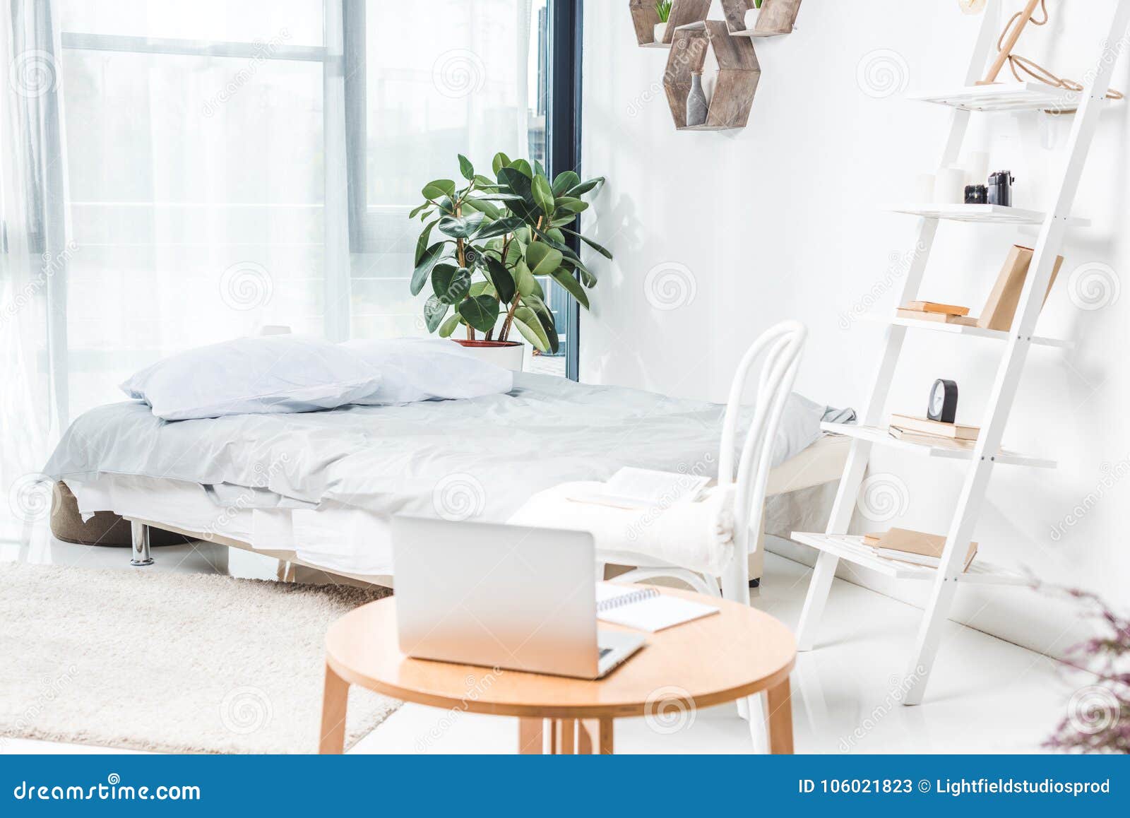 Laptop in bedroom stock image. Image of inside, table - 106021823