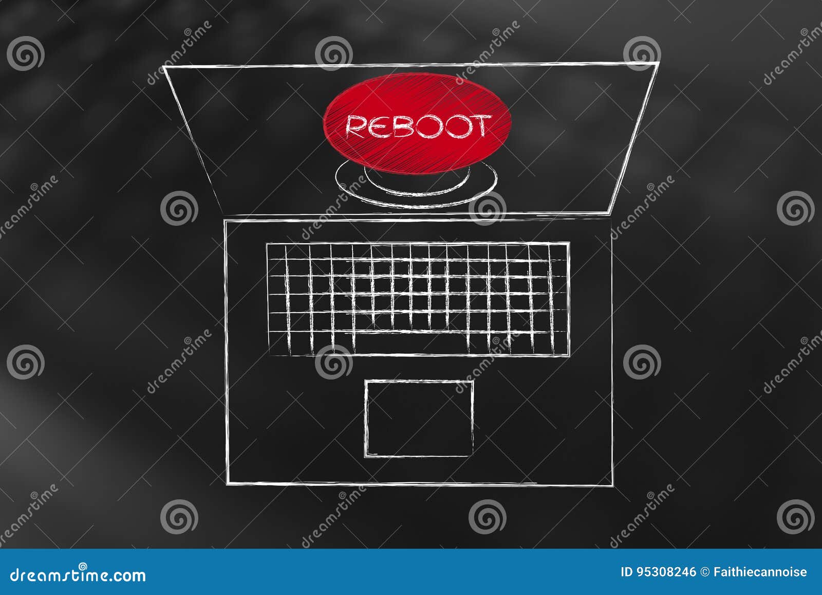 Laptop with Big Red Reboot Button on Screen Stock Illustration ...