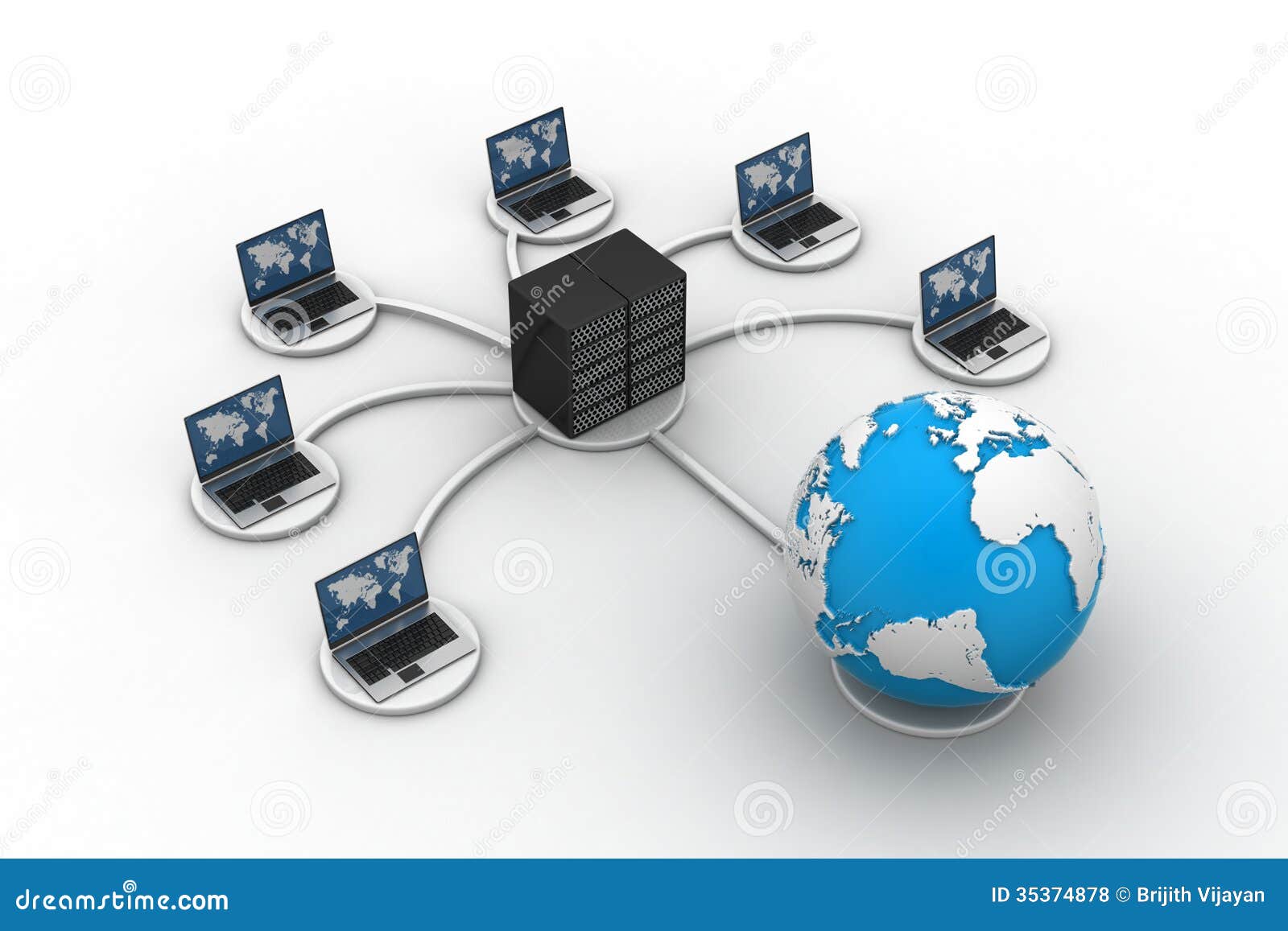Laptop with Big Server Net Work Firewall Stock Illustration ...