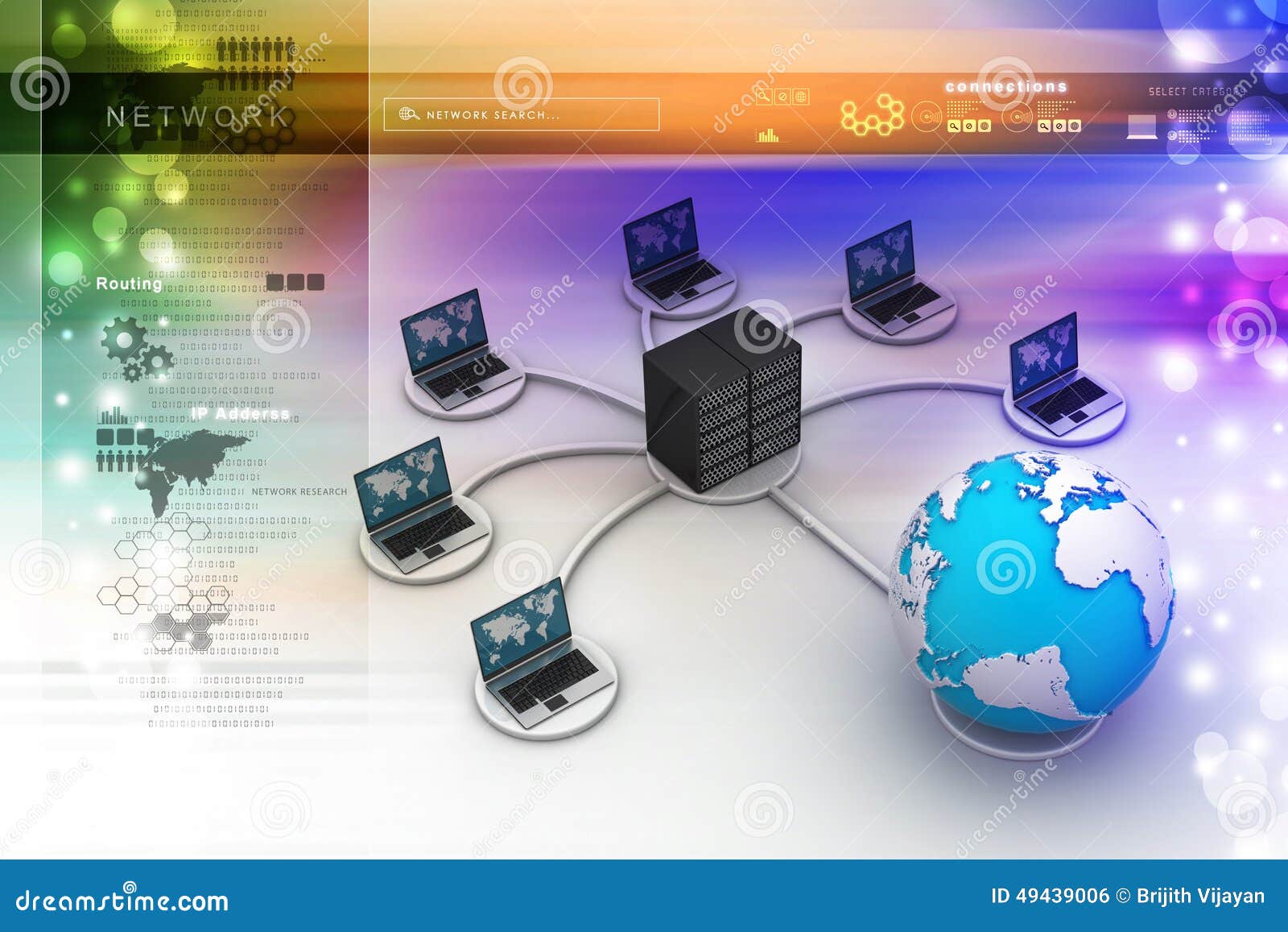 Laptop with Big Server Net Work Firewall. Stock Illustration ...