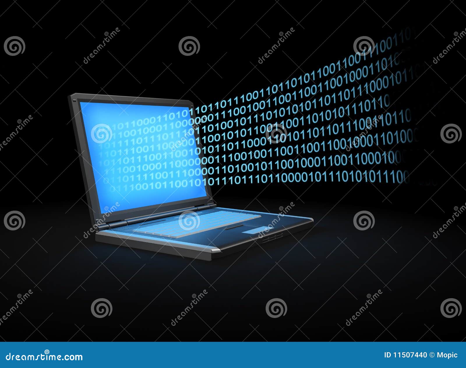 Laptop with a Binary Stream of Data Stock Illustration - Illustration ...