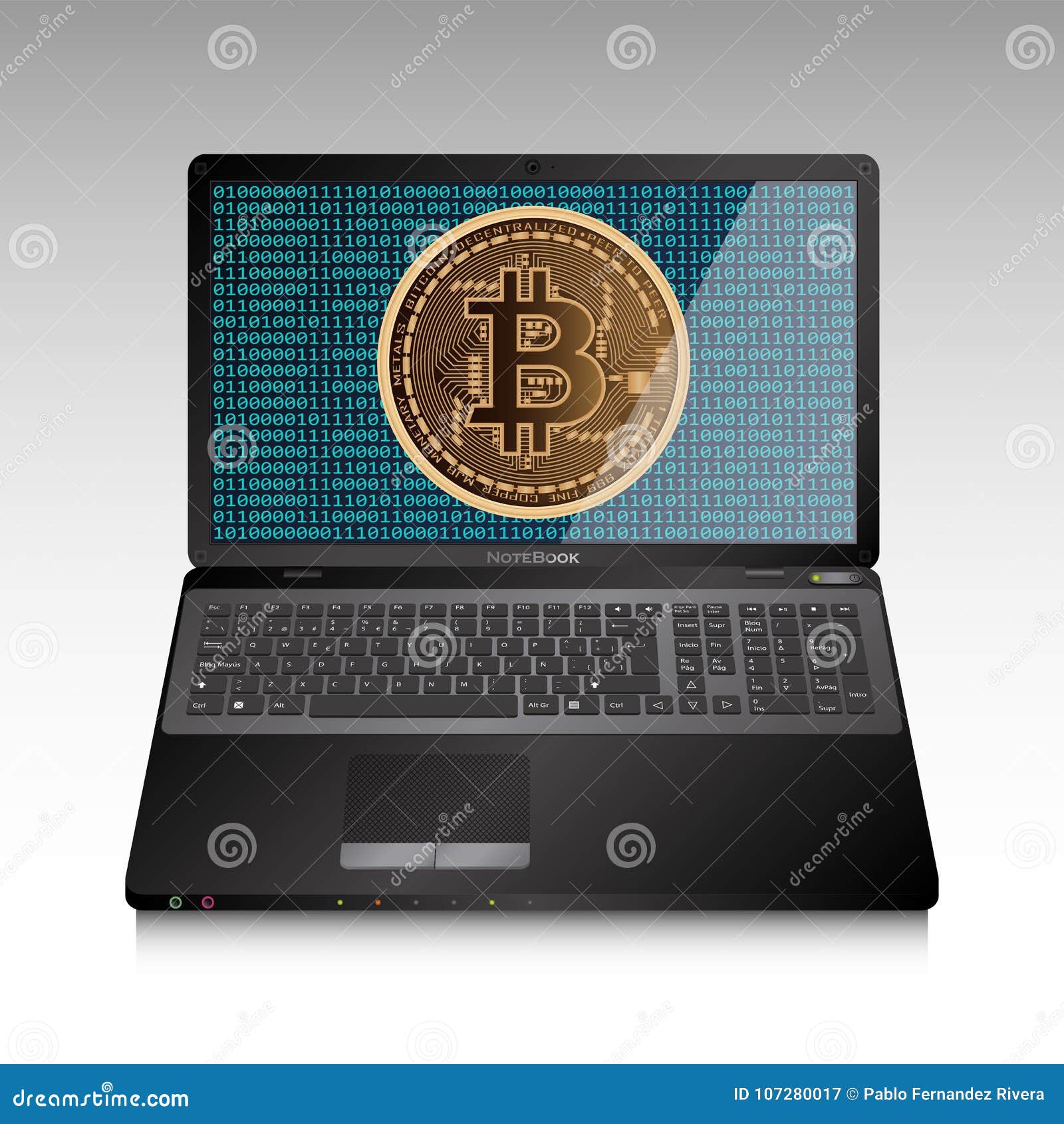 Laptop with a Bitcoin on the Screen Stock Vector - Illustration of ...