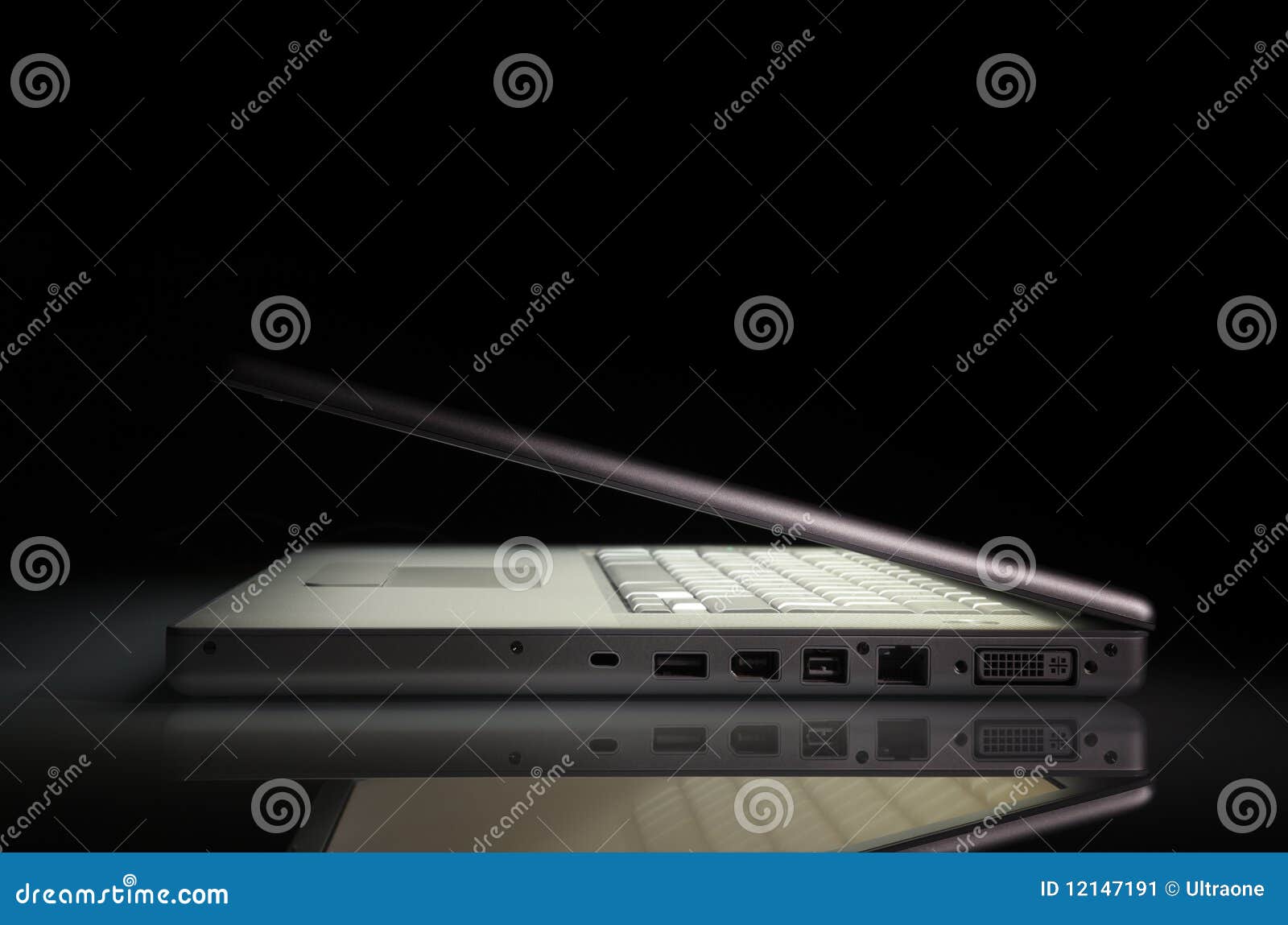 Laptop on Black Background, Side View Stock Image - Image of computer ...