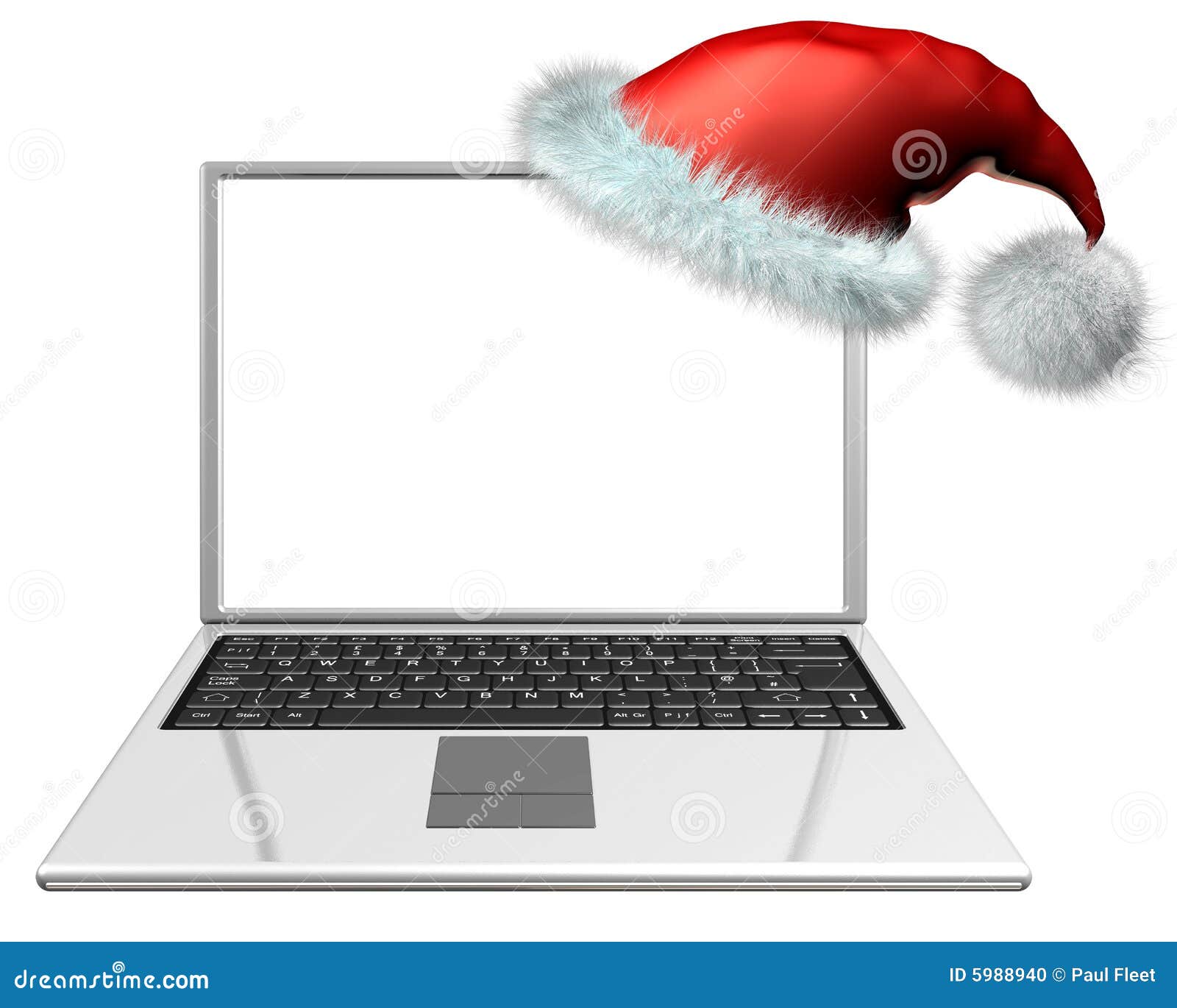 Laptop with Blank Screen and Christmas Hat Stock Illustration ...