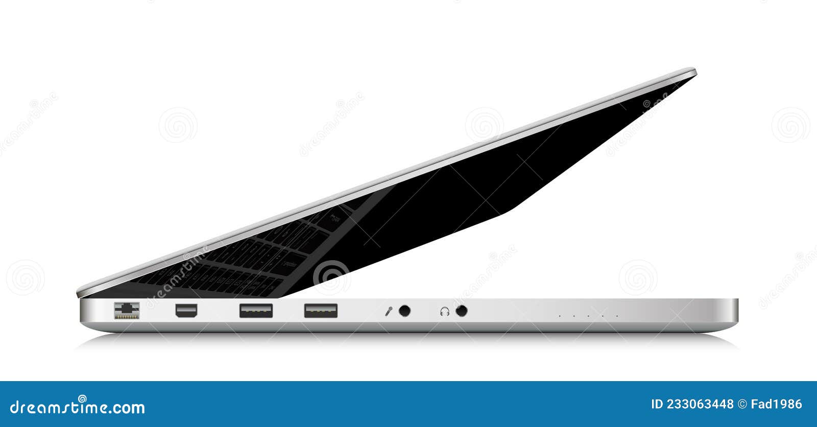 Laptop Blank Screen Mockup, Side View with Half Closed Screen Stock ...