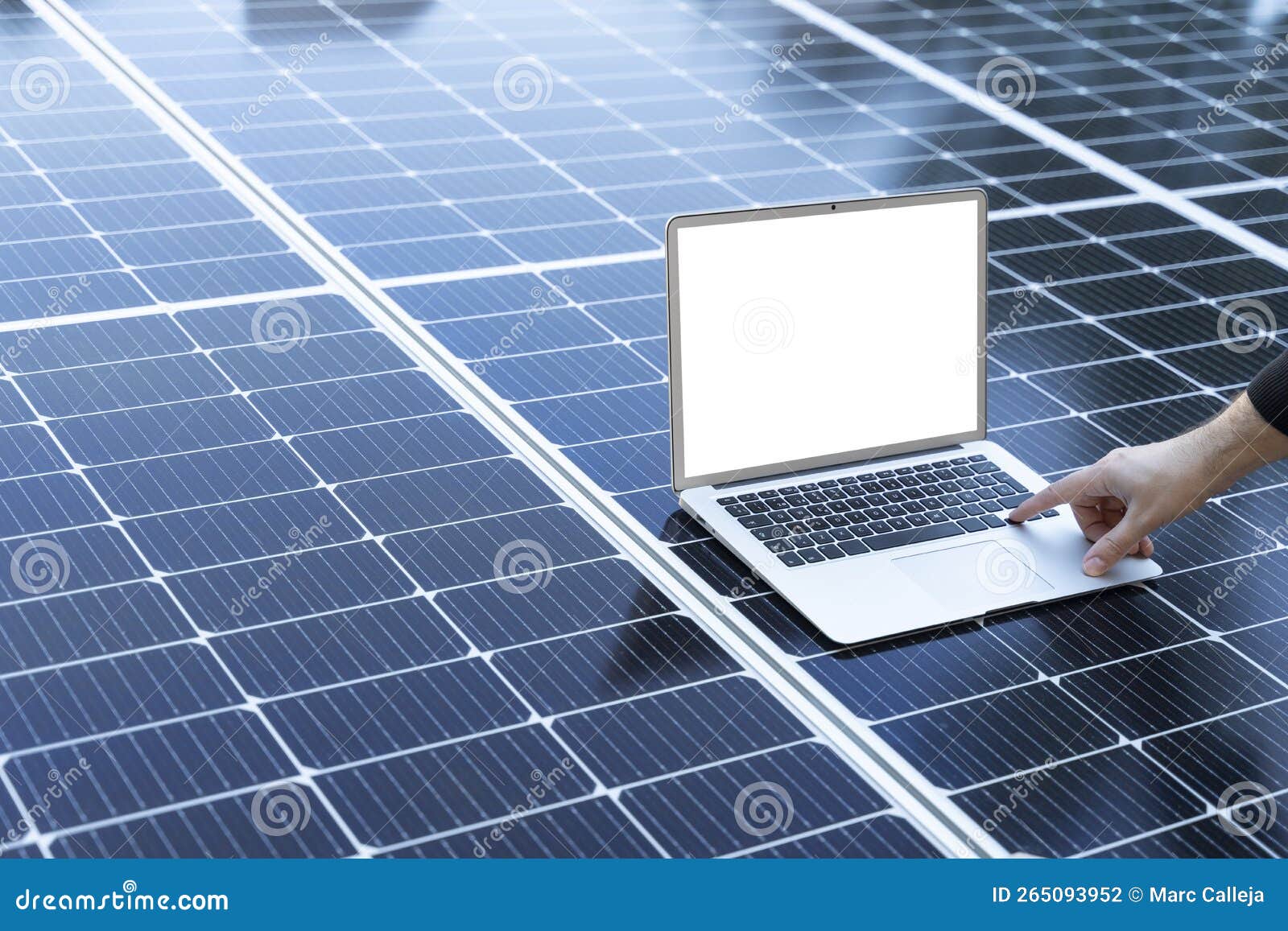 Laptop with Blank Screen on a Solar Panel Stock Photo - Image of energy ...