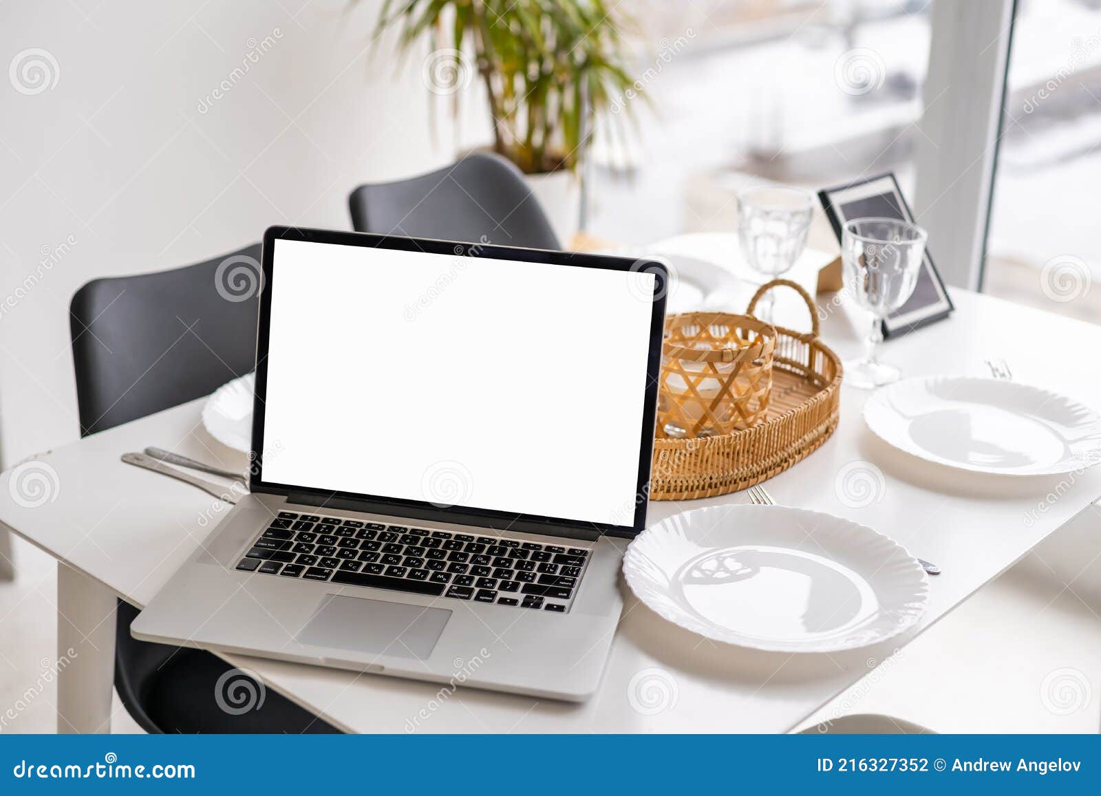 Laptop with Blank Screen on Table Editorial Photography - Image of ...