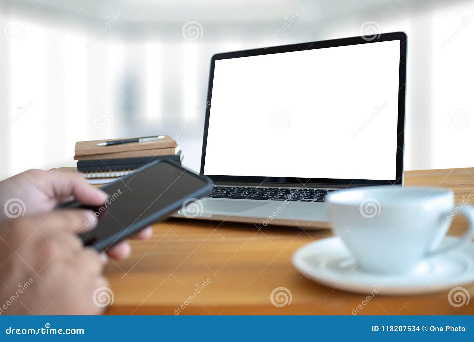 Laptop with Blank Screen on Table. Workspace Background New Project on ...