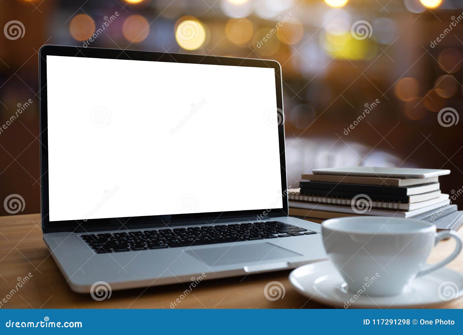 Laptop with Blank Screen on Table. Workspace Background New Project on ...