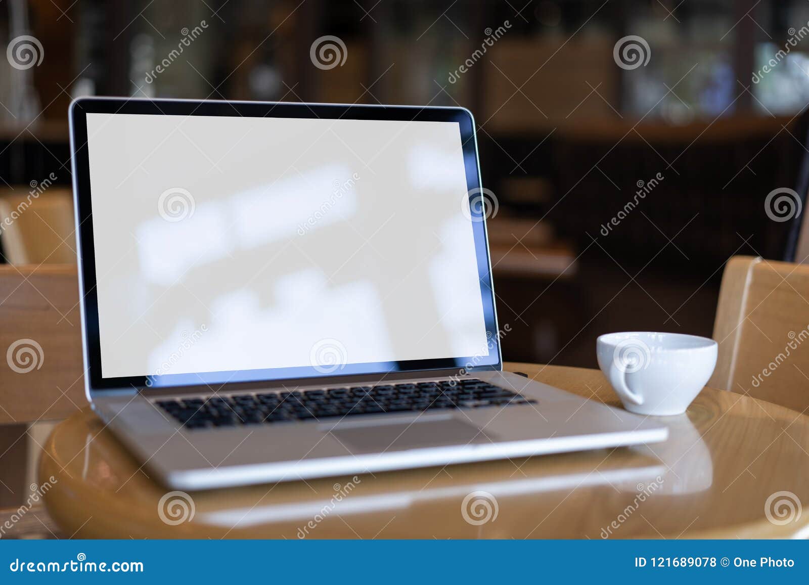 Laptop with Blank Screen on Table. Workspace Background New Project on ...