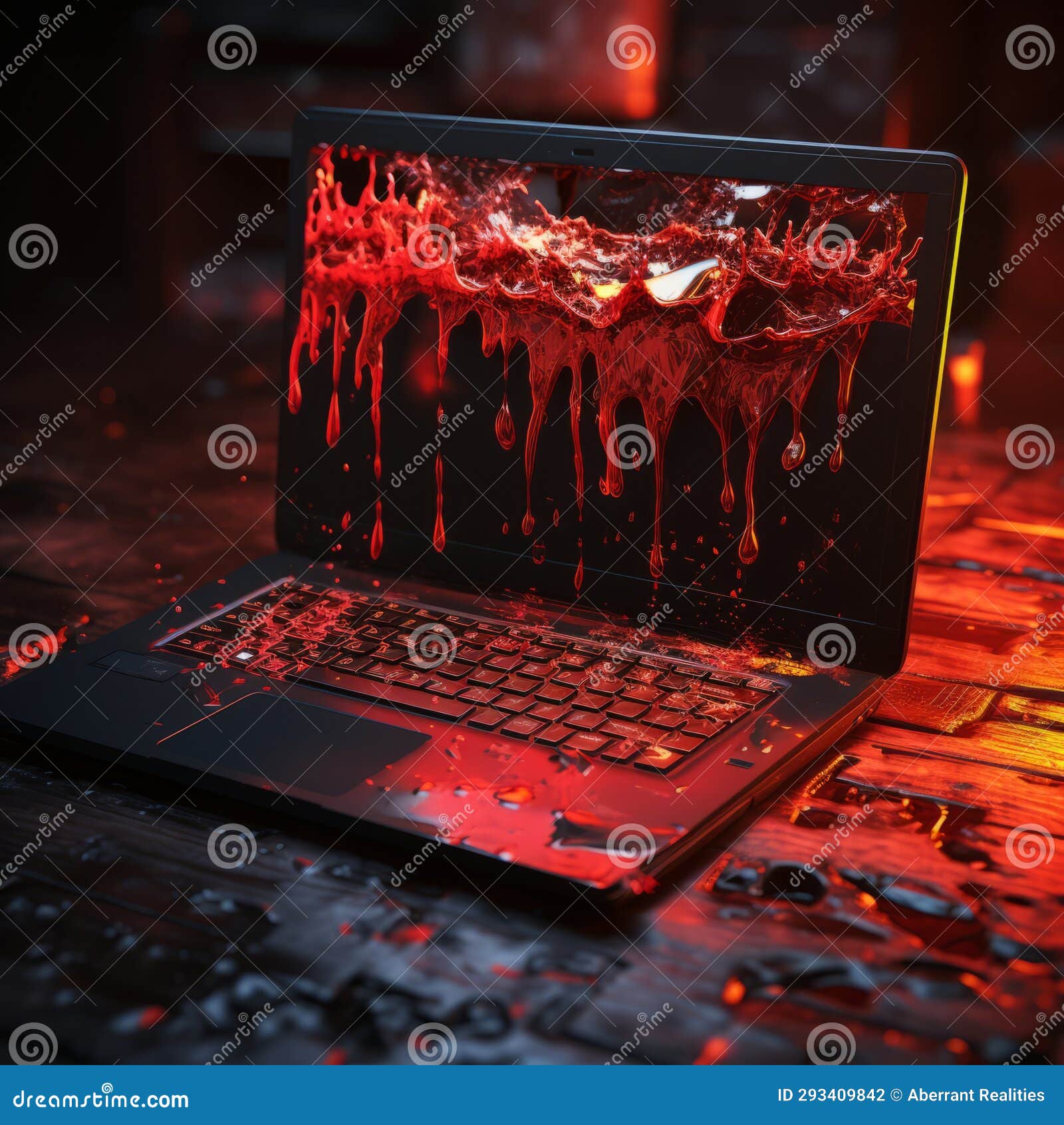 A Laptop with Blood Splattered on the Screen Stock Illustration ...