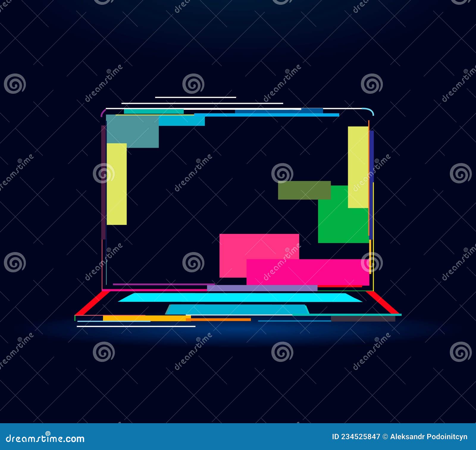Laptop on a Blue Background, Abstract Colorful, Drawing Stock Vector ...