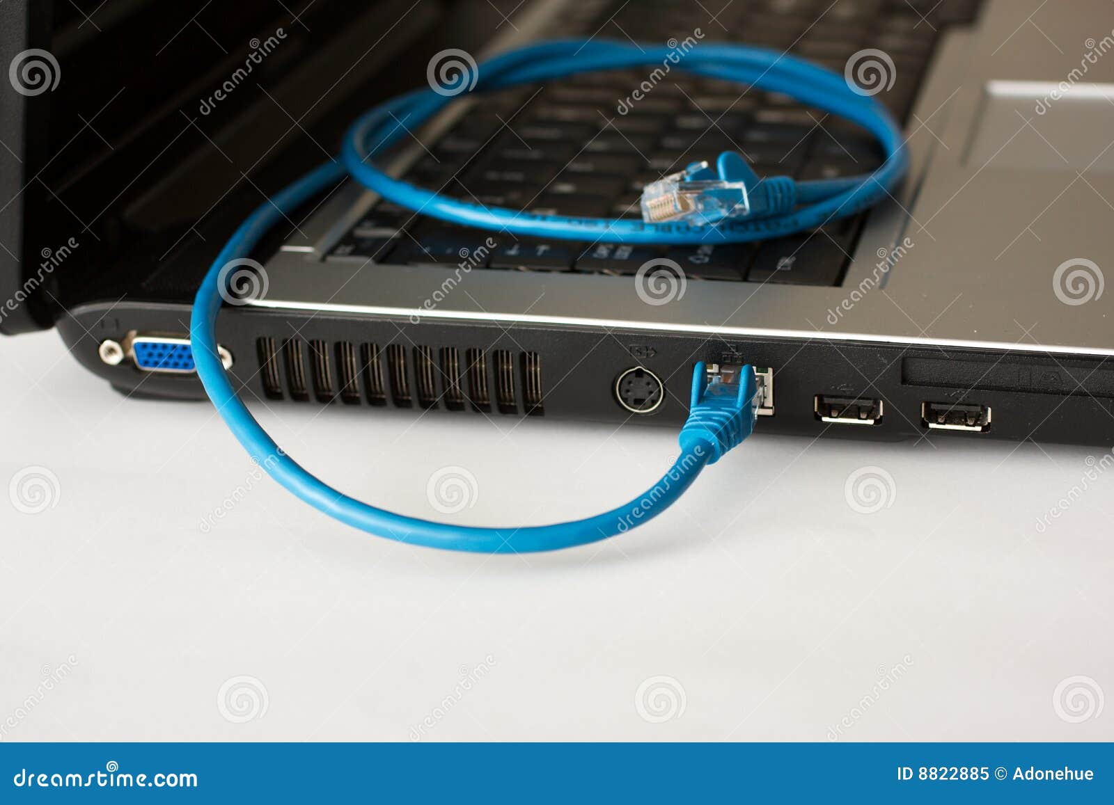 Laptop and Blue Networking Cable Stock Image - Image of computer ...