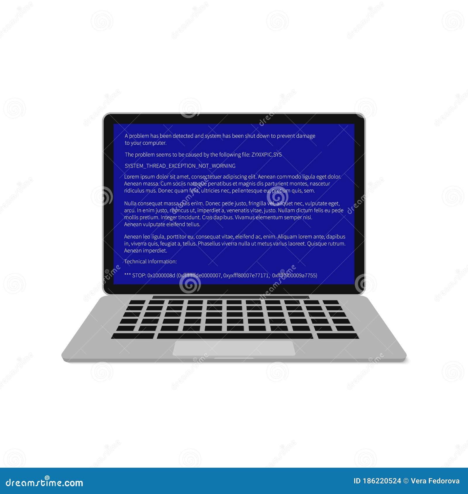 Laptop with Blue Screen of Death BSOD . System Crash Report. Fatal ...
